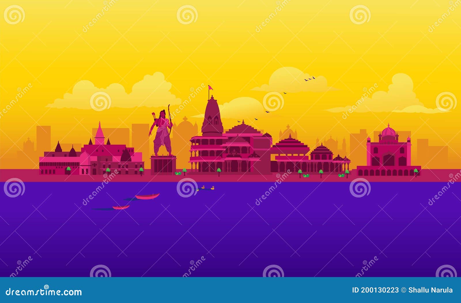 Cartoon Illustration of the Ayodhya Skyline. Stock Vector ...