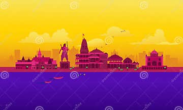 Cartoon Illustration of the Ayodhya Skyline. Stock Vector ...