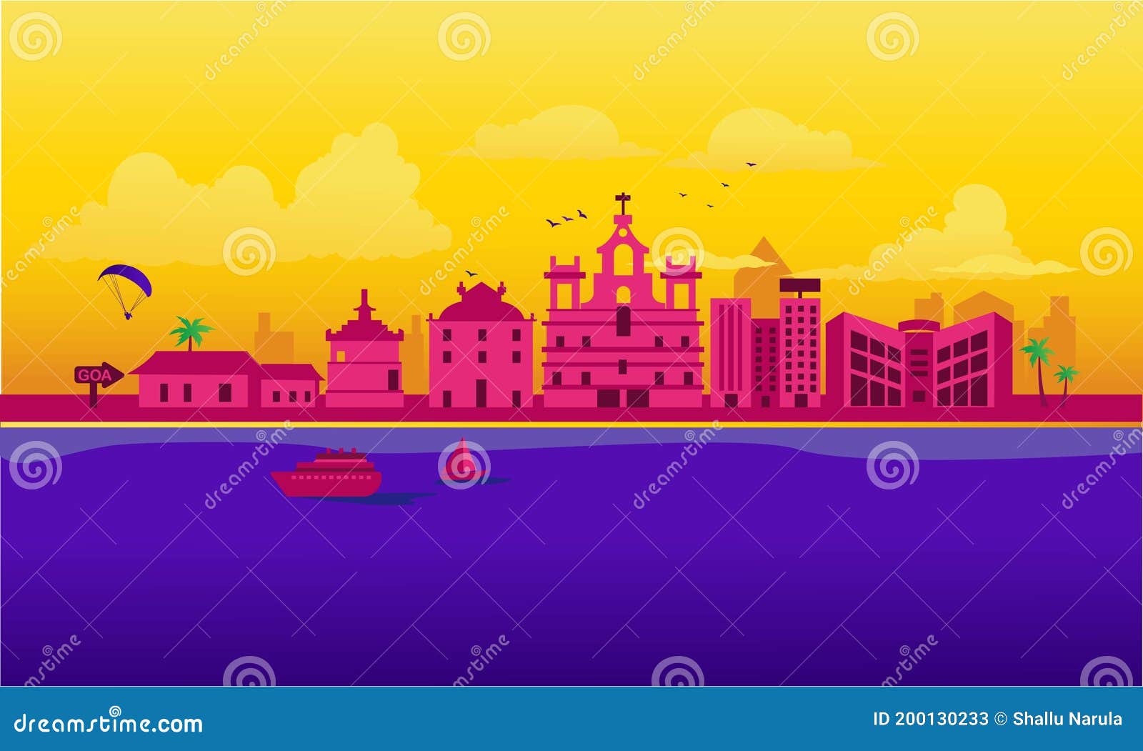 Cartoon Illustration of Goa Skyline. Stock Vector - Illustration of ...