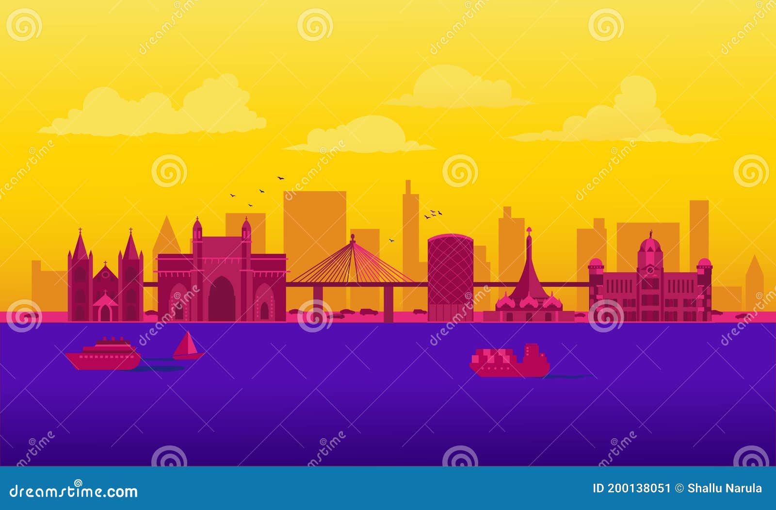 Cartoon Illustration of the Mumbai Skyline. Stock Vector - Illustration ...