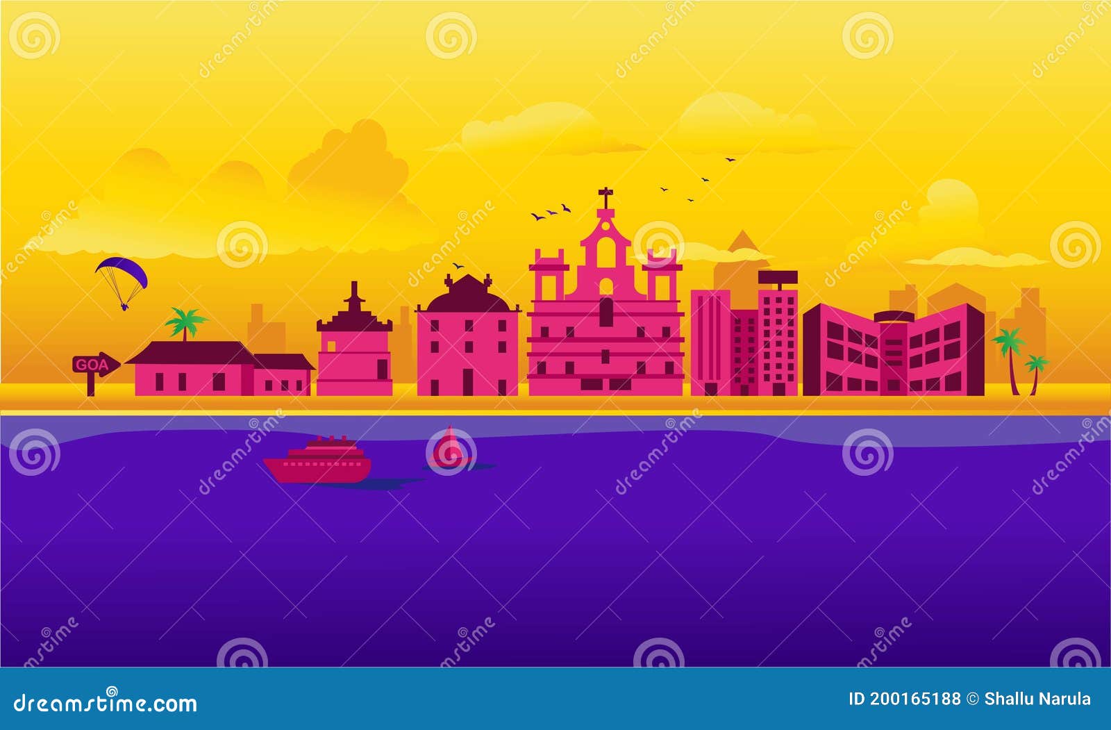 Cartoon Illustration of Goa Skyline. Stock Vector - Illustration of ...
