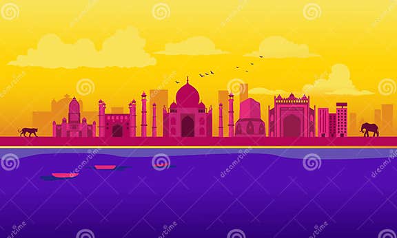 Cartoon Illustration of Uttar Pradesh Skyline. Stock Vector ...