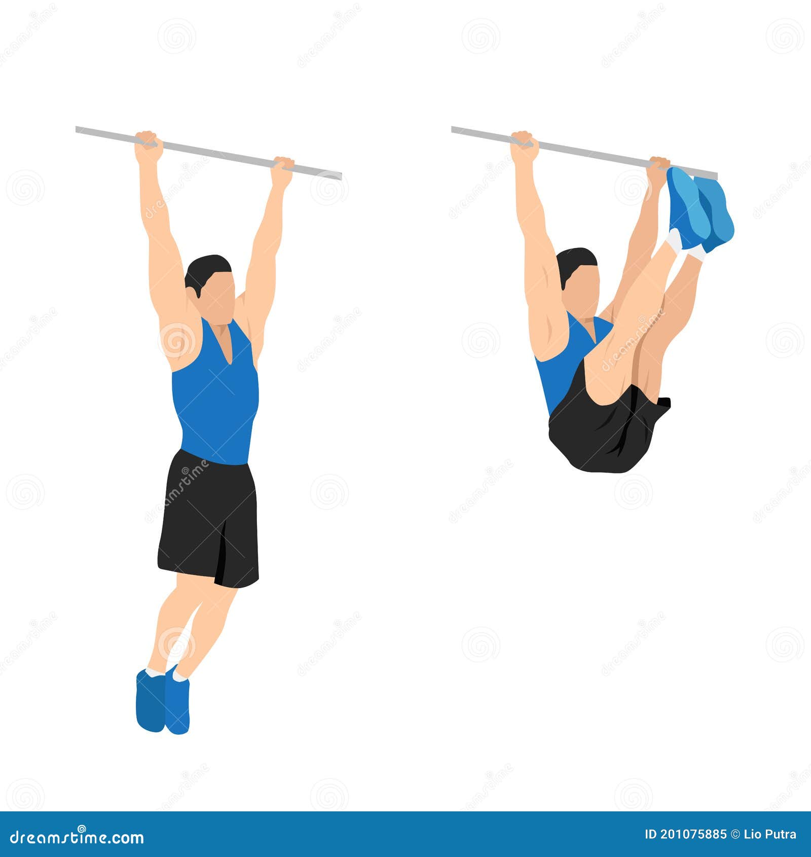 Man Doing Hanging Knee Leg Raises. Abdominals Exercise Cartoon Vector ...