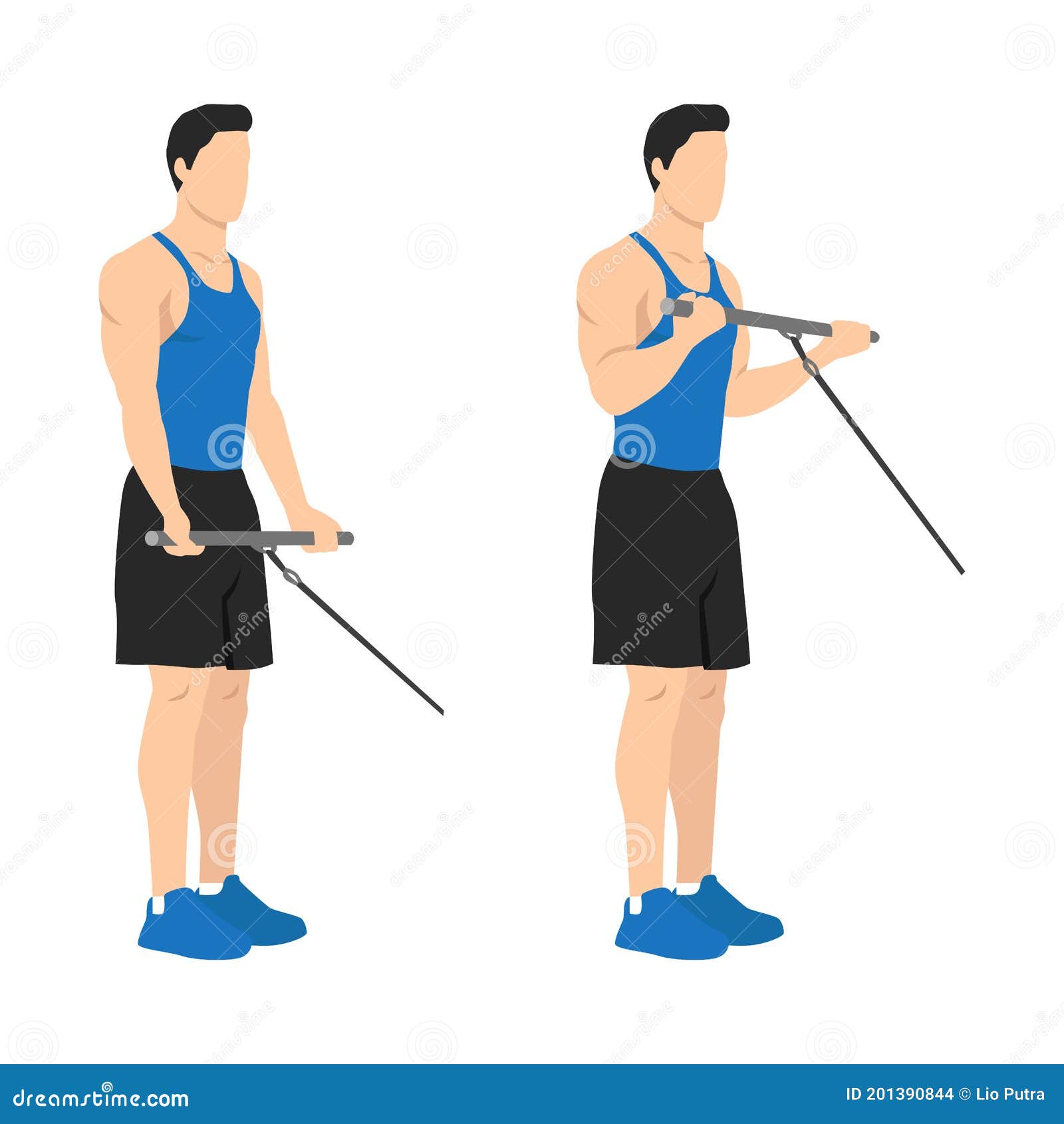 Man Doing Standing Bicep Cable Curls Exercise. Flat Vector Illustration ...