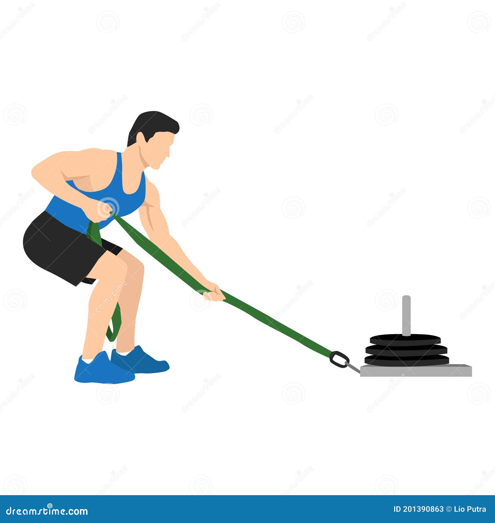 Man Doing Sled Pulls Exercise. Flat Vector Illustration Isolated On ...