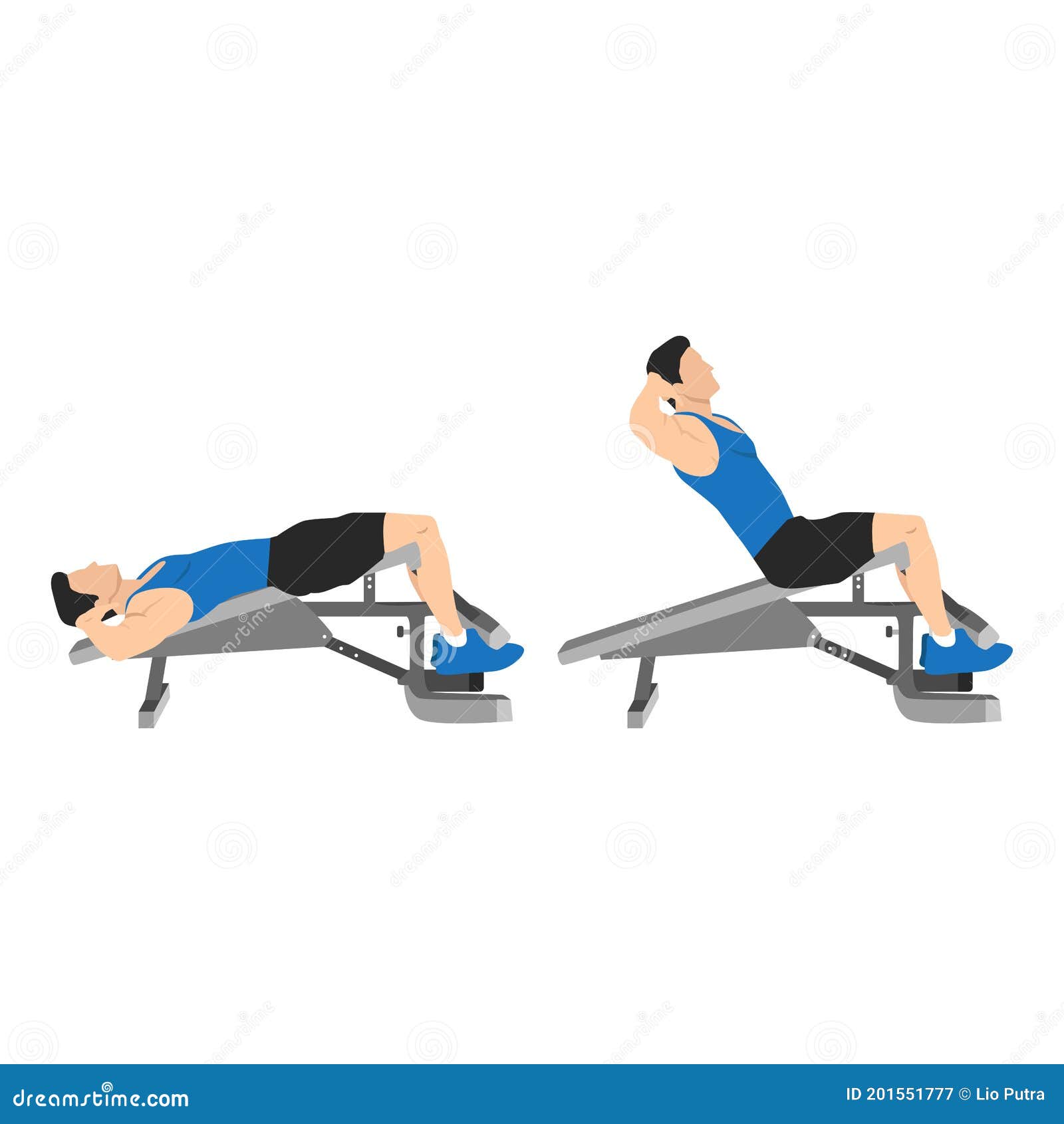 Decline Bench Crunches Exercise. Sit Ups Flat Vector Illustration Stock ...