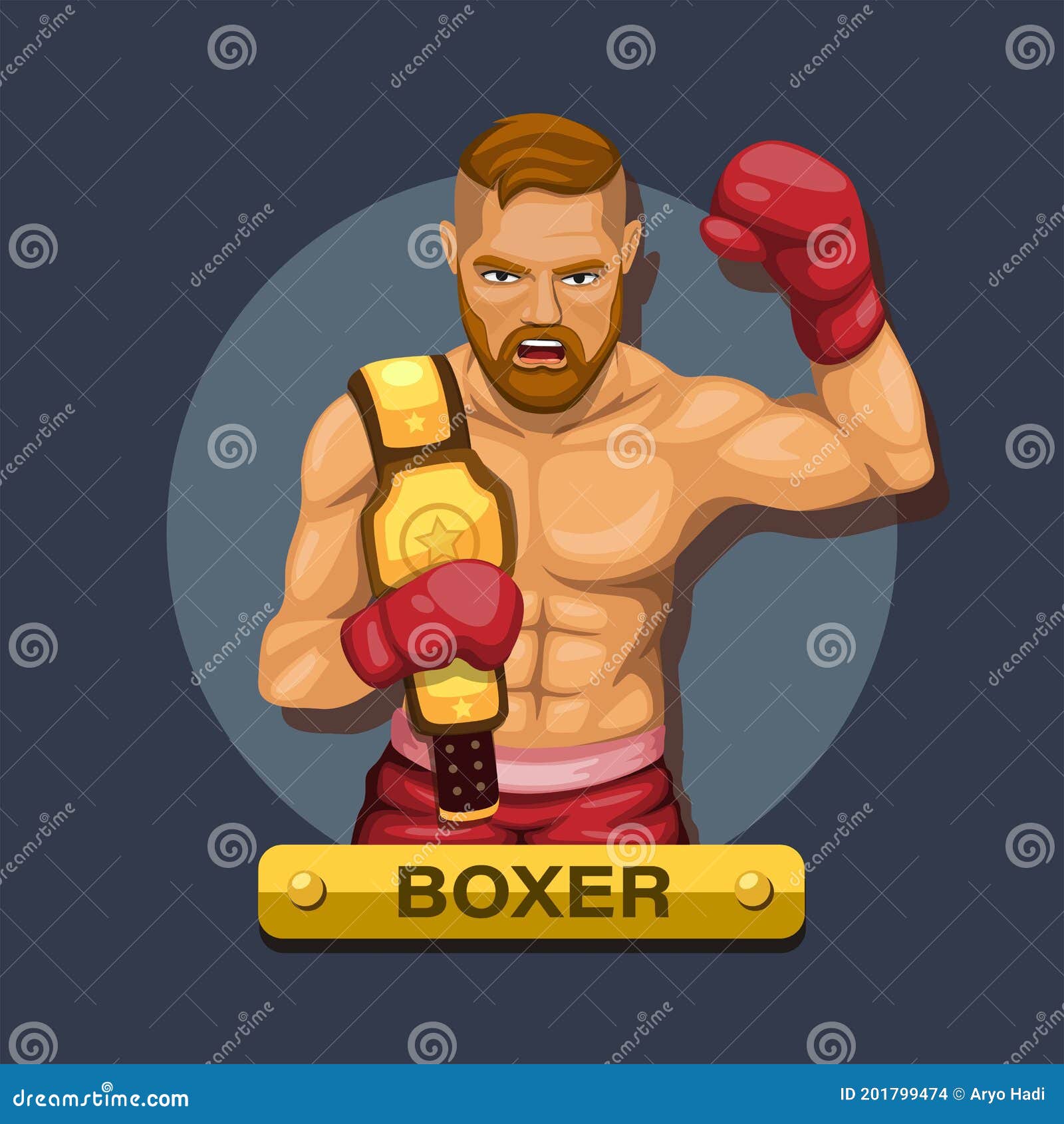 Boxer, Boxing Athlete with Championship Belt Character Concept in ...