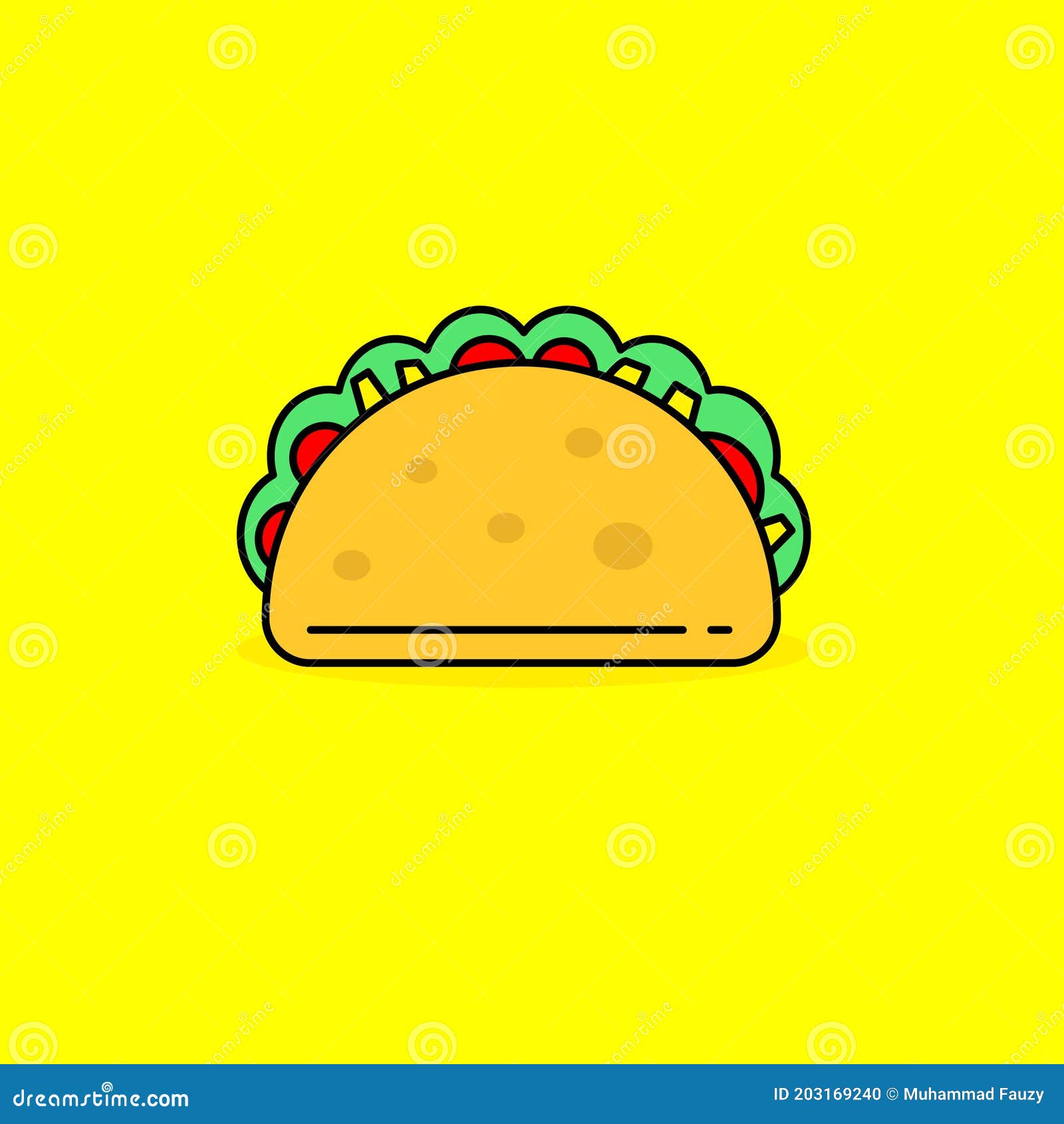 Simple Taco Clipart Set - Outline, Silhouette And Color Cartoon Vector ...