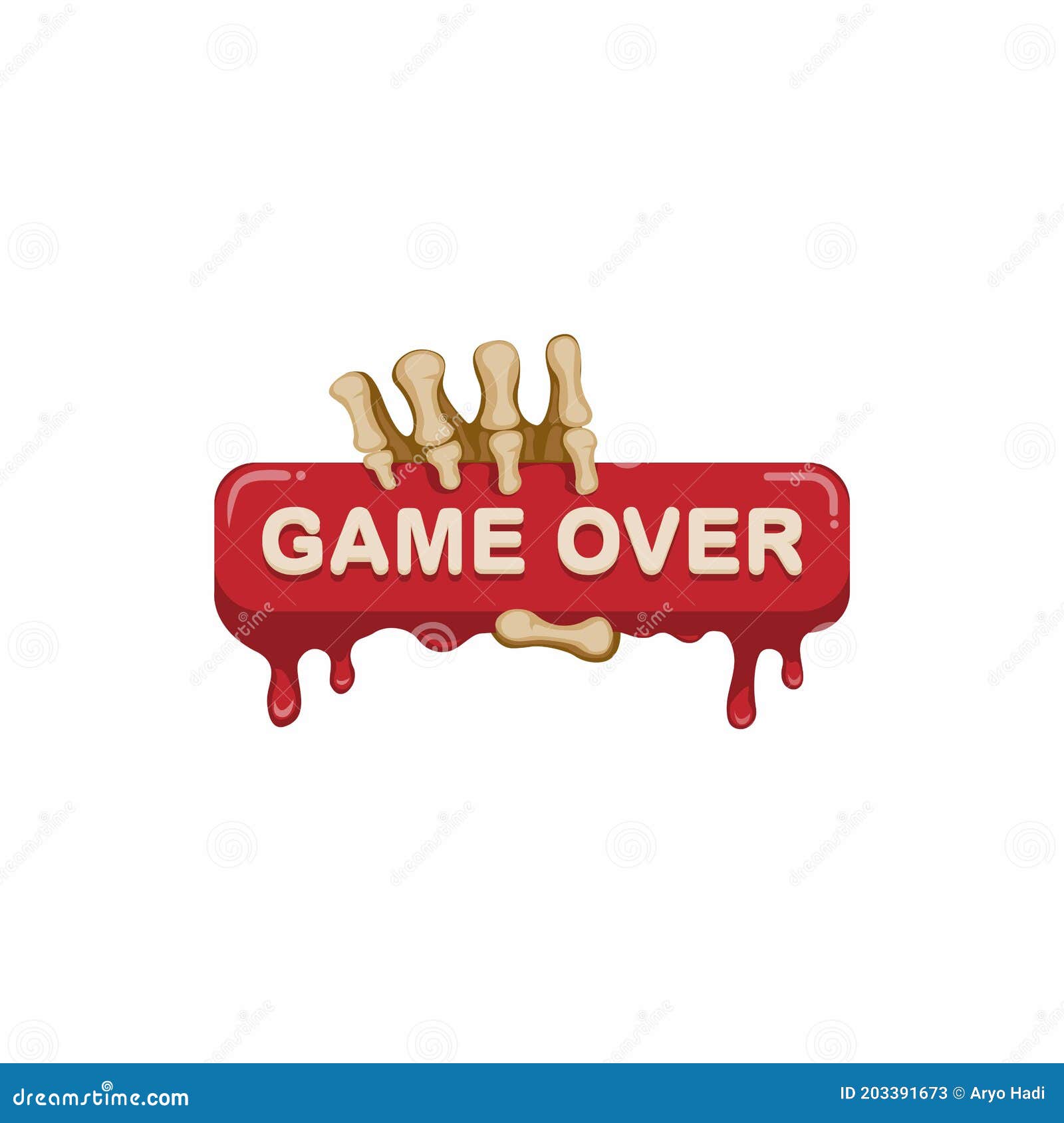 Game Over Sign Symbol with Skull Hand Concept in Cartoon Illustration ...