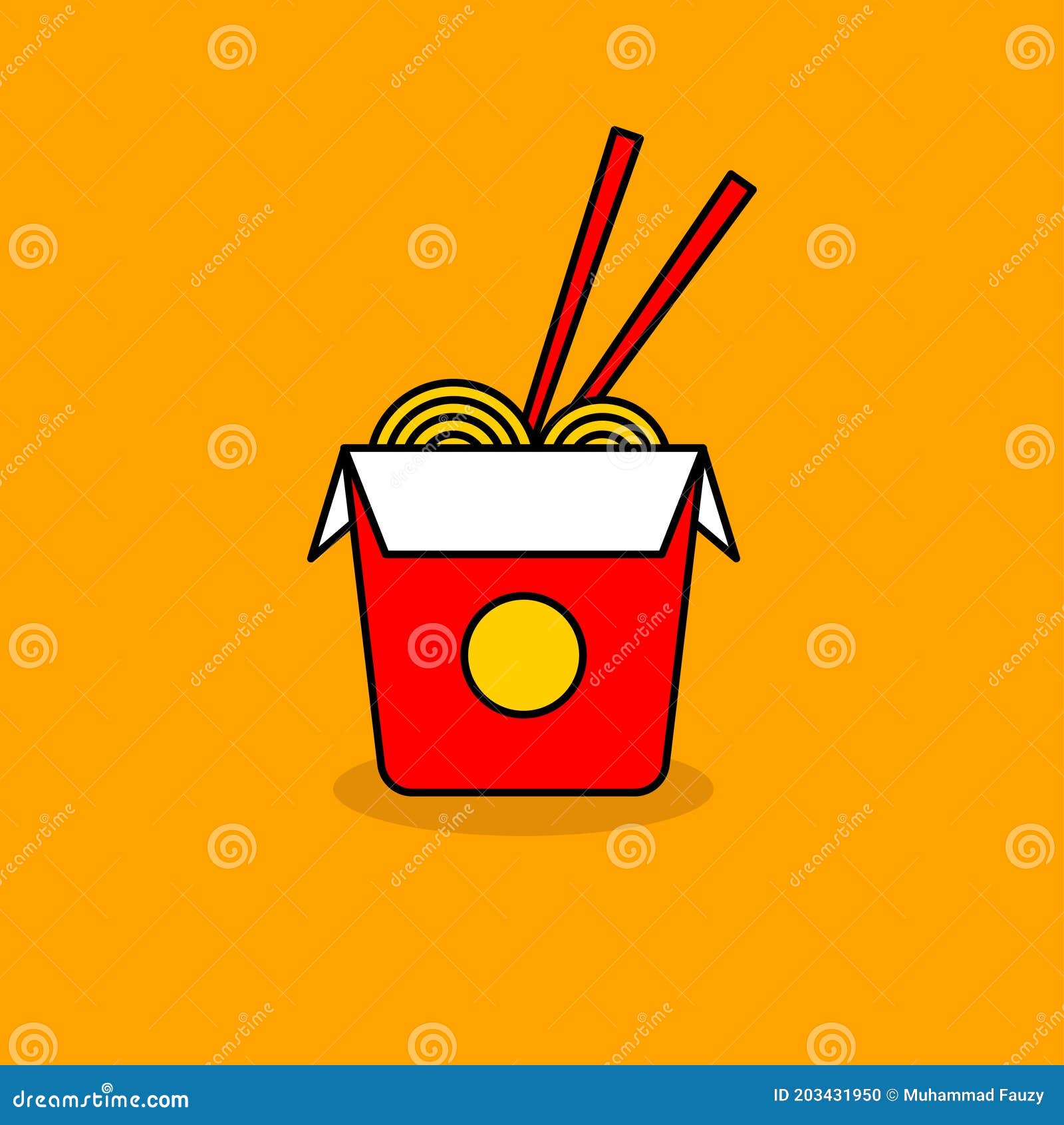 Noodle with Paper Box Package Vector Illustration Isolated on Orange ...