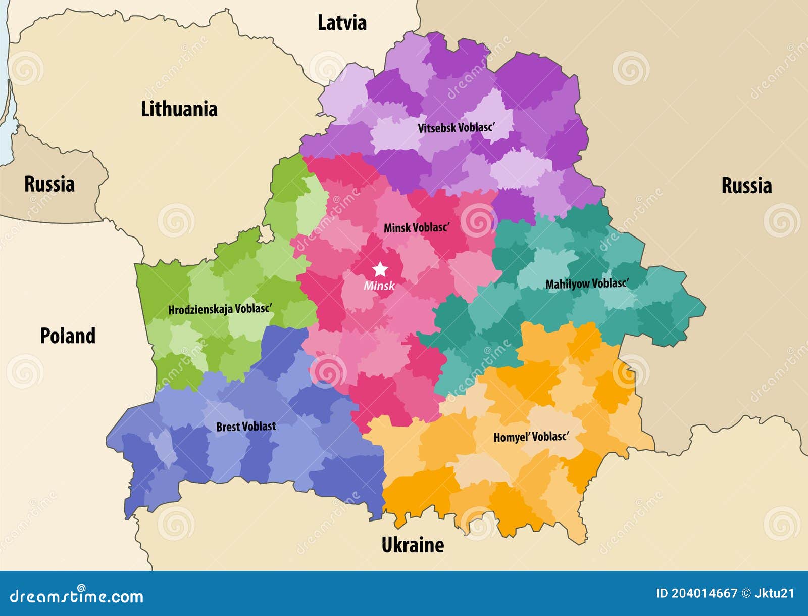 Vector Map Of Belarus . High Detailed Country Map With Division, Cities ...