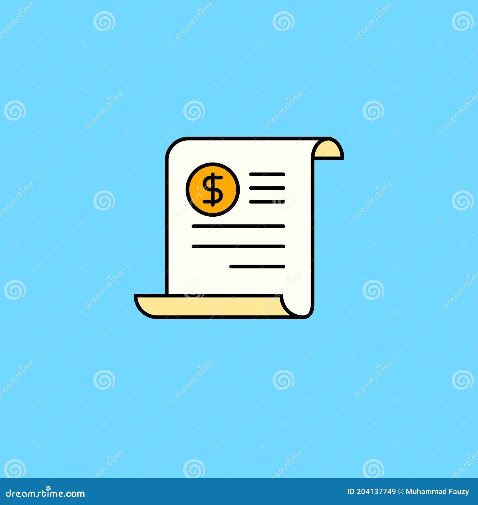 Simple Bill Vector Illustration Isolated on Blue Background Stock ...