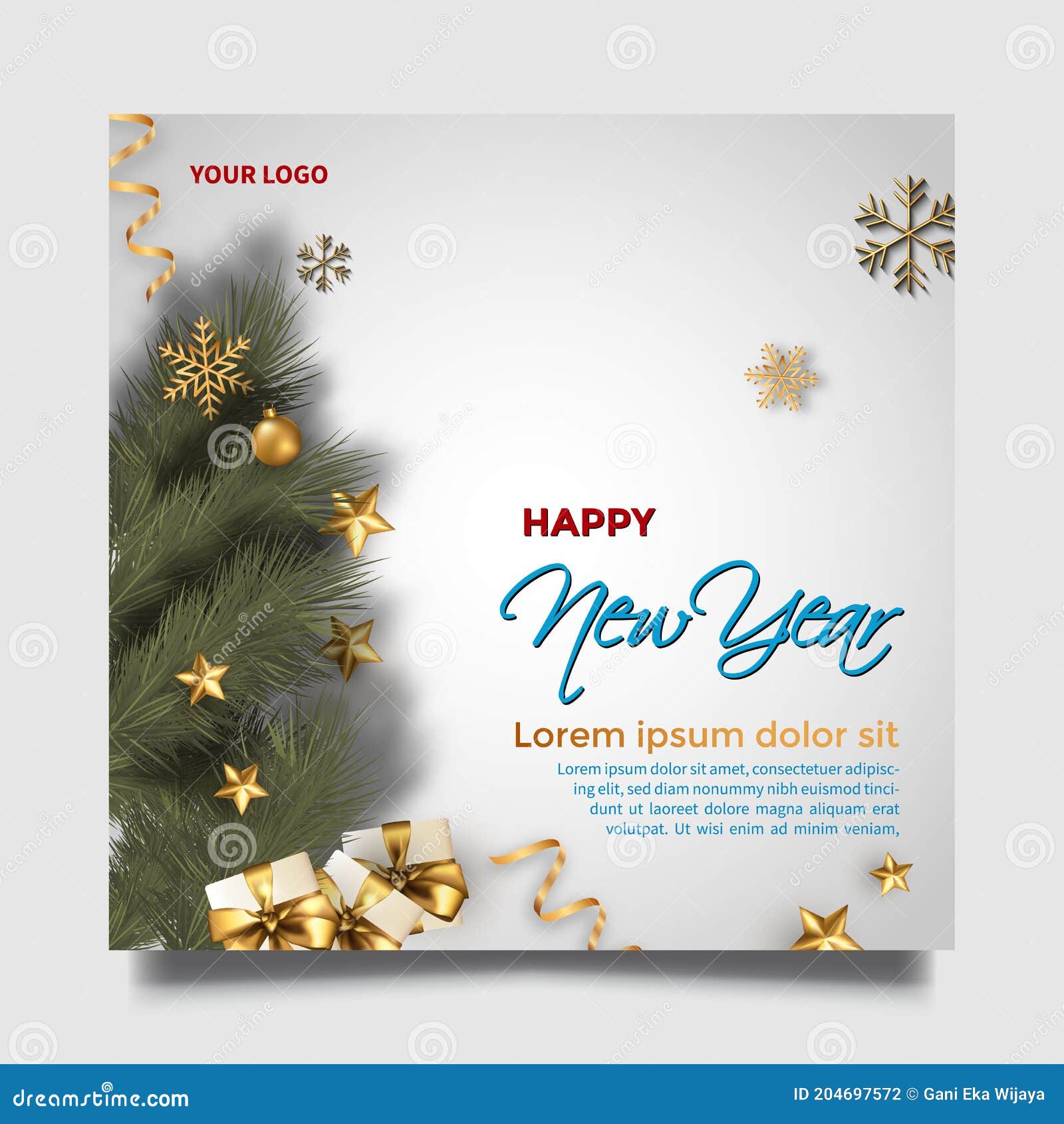 Happy New Year Square Banner Template. Stock Vector - Illustration of ...