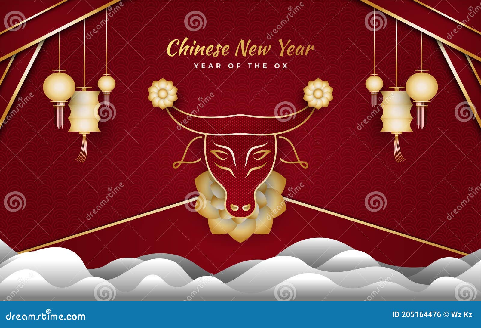 Chinese New Year 2021 Year of the Ox. Happy Lunar New Year Banner with ...