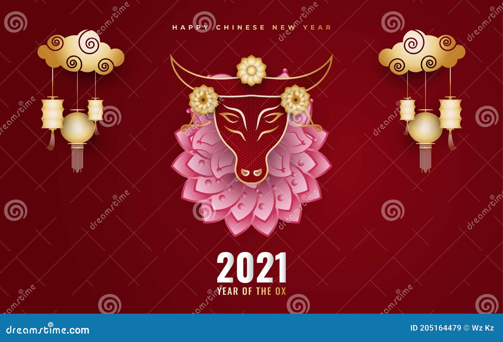 Chinese New Year 2021 Year of the Ox. Happy Lunar New Year Banner with ...