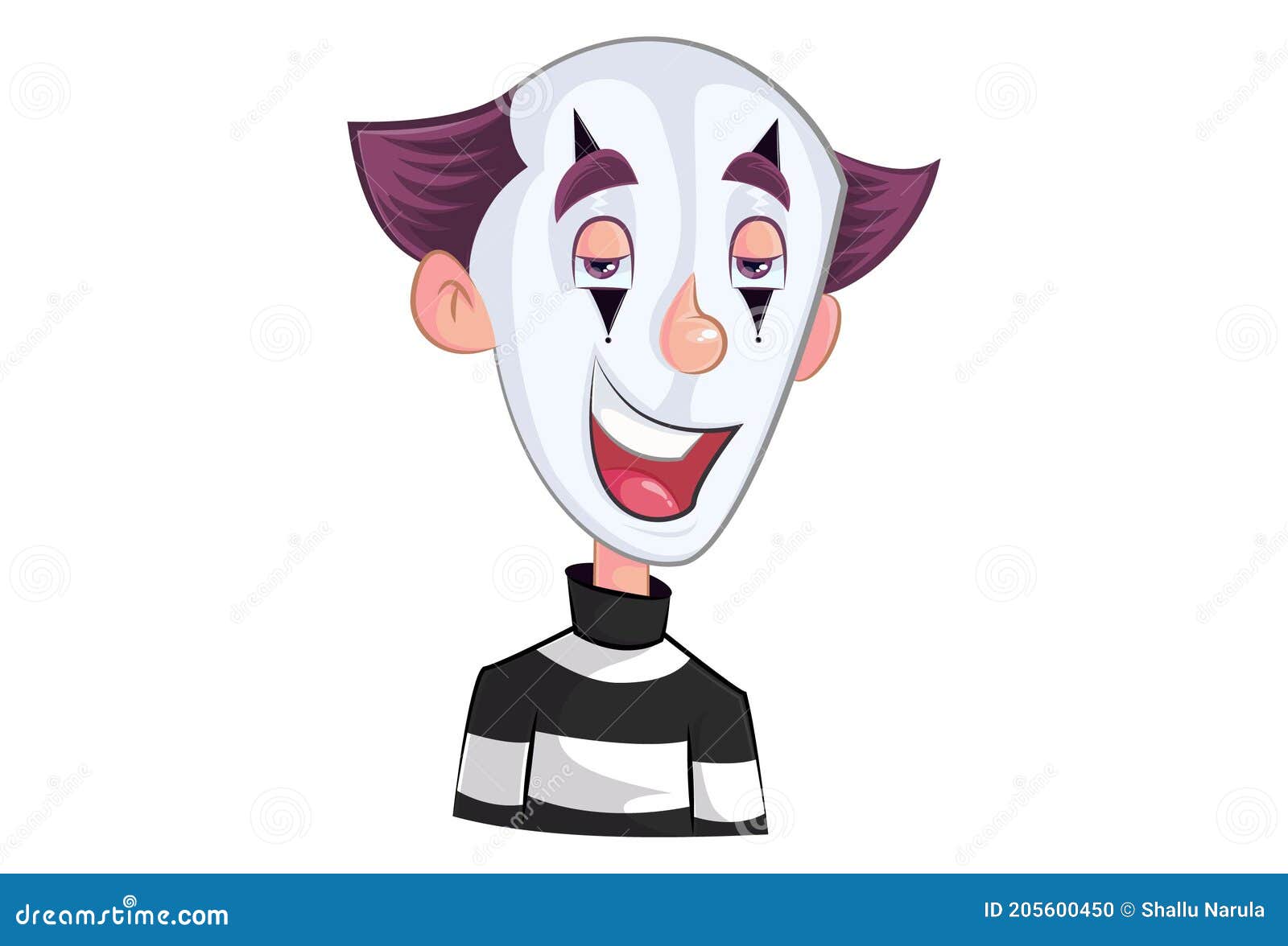 Mime Happy Emotion Avatar. Pantomime Merry Emoji. Mimic Face. Vector ...