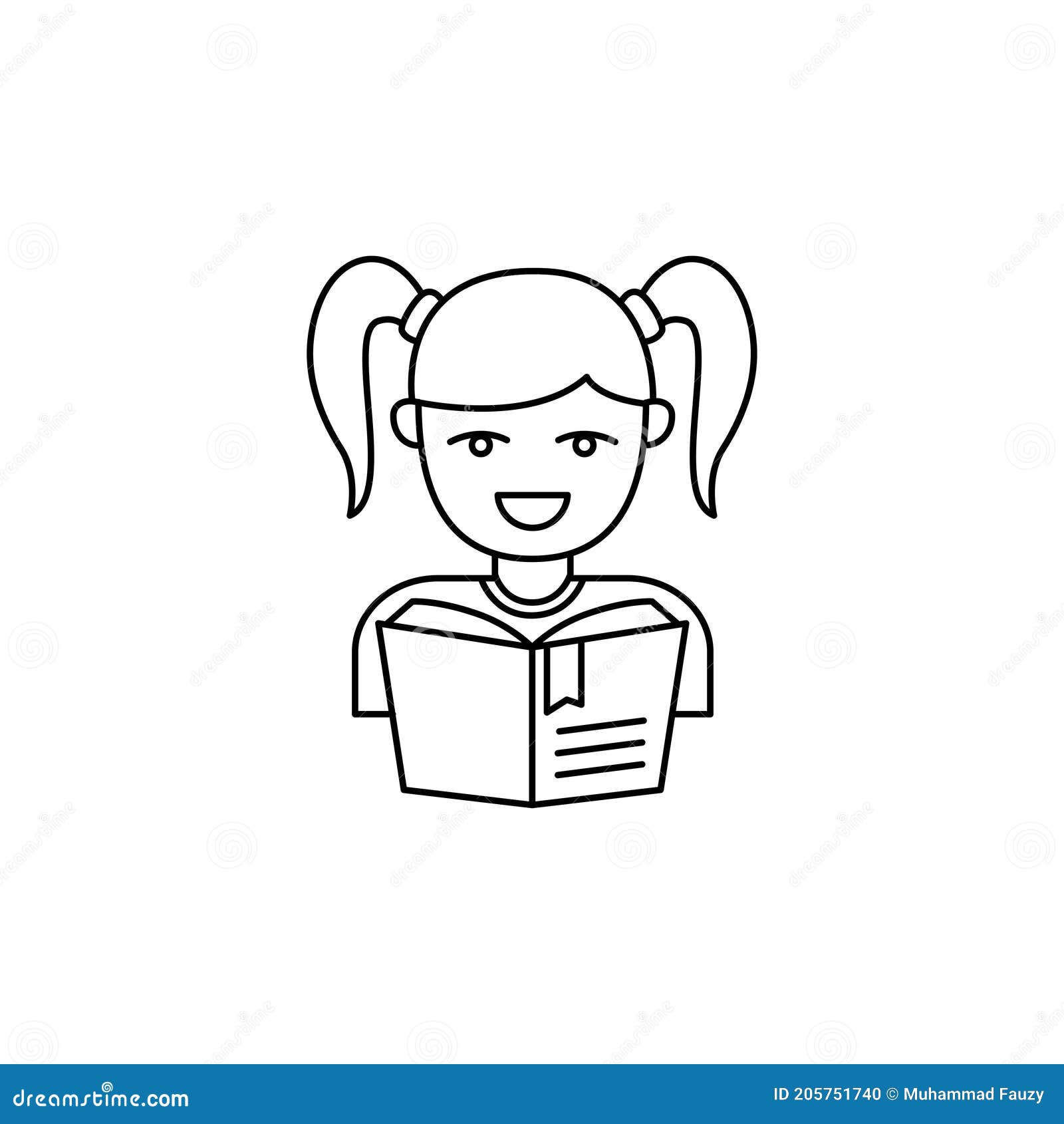 Simple Line Art Style of Girl Reading a Book Stock Vector ...
