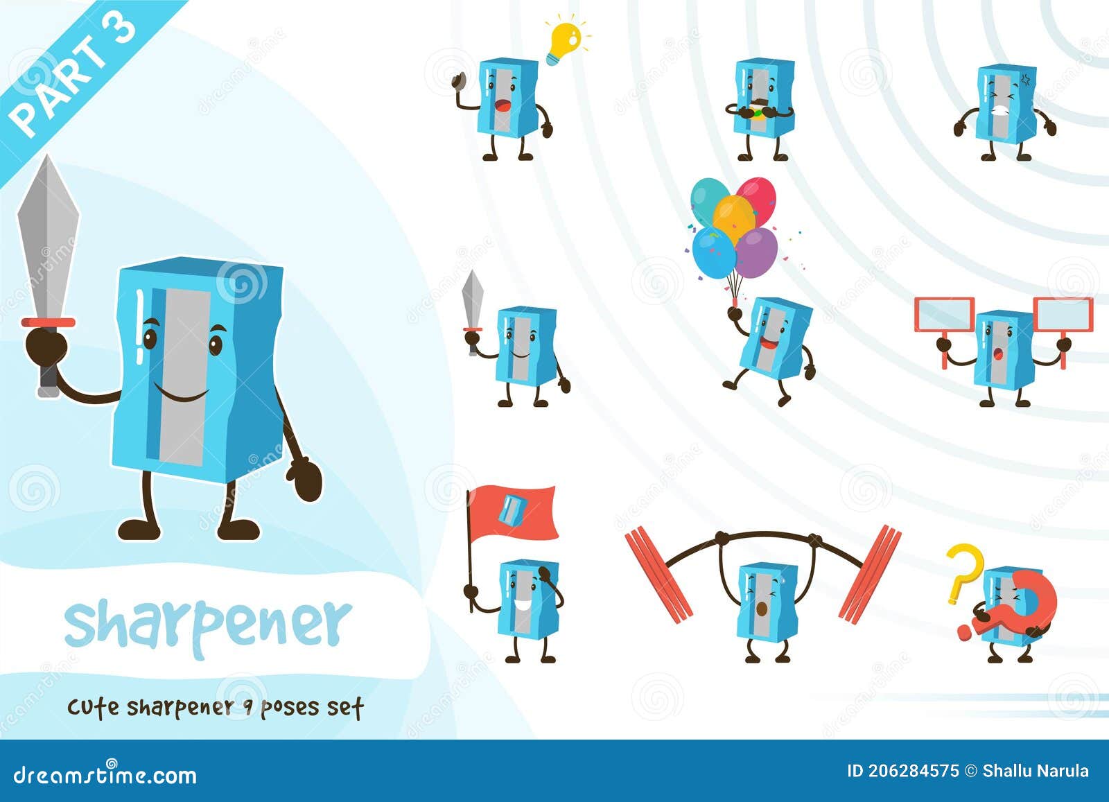 Cute Sharpener Poses Set stock vector. Illustration of blade - 206284575