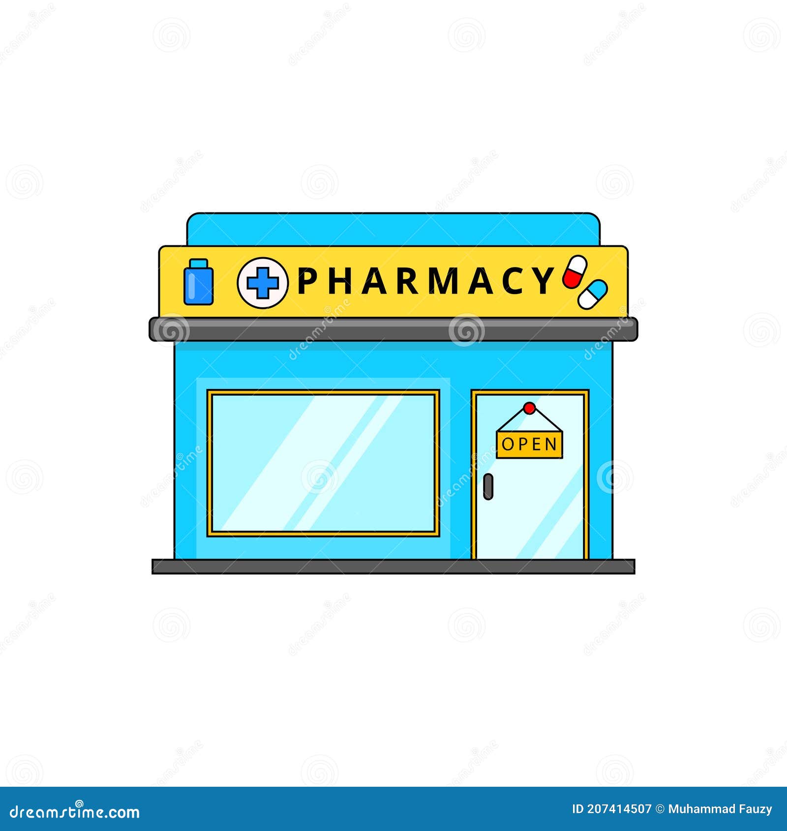 Pharmacy Store Building Cartoon Vector Illustration Isolated on White ...