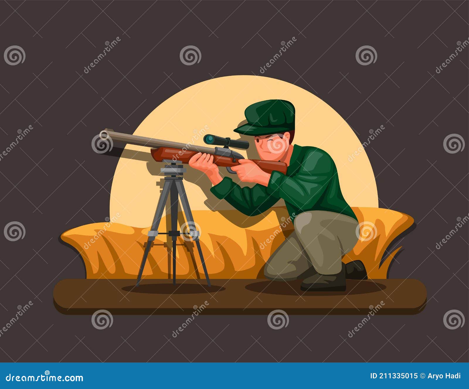 Sniper Hiding in Bushes Shooting Target Character Illustration Concept ...