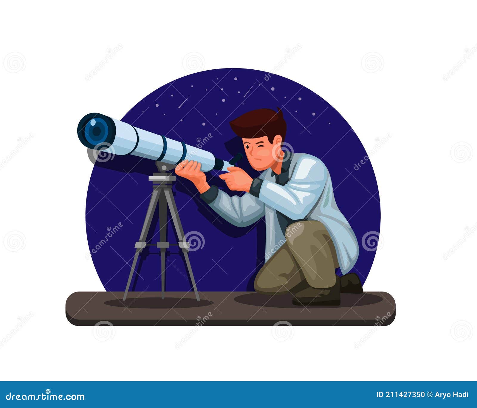 Astronomer Scientist Using Telescope Concept Illustration In Cartoon ...