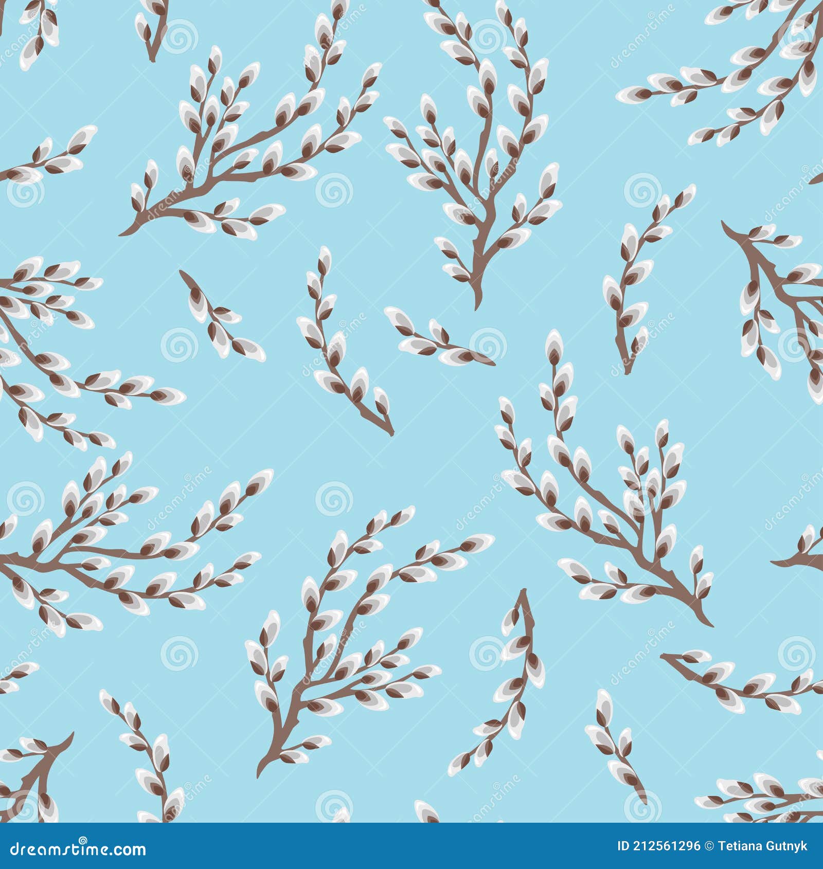 Blooming Willow Seamless Pattern. Vector Illustration of Spring Flowers ...