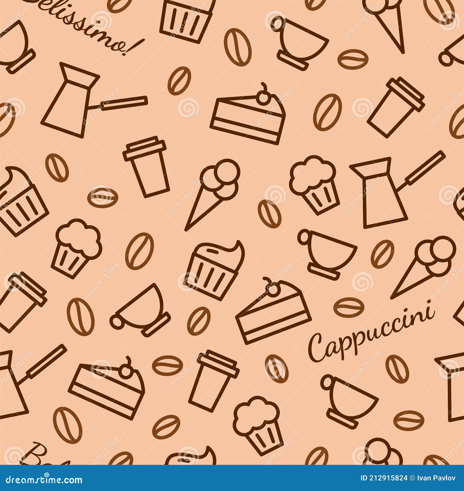 Creative Seamless Coffee Pattern with Vector Shapes and Icons Stock ...