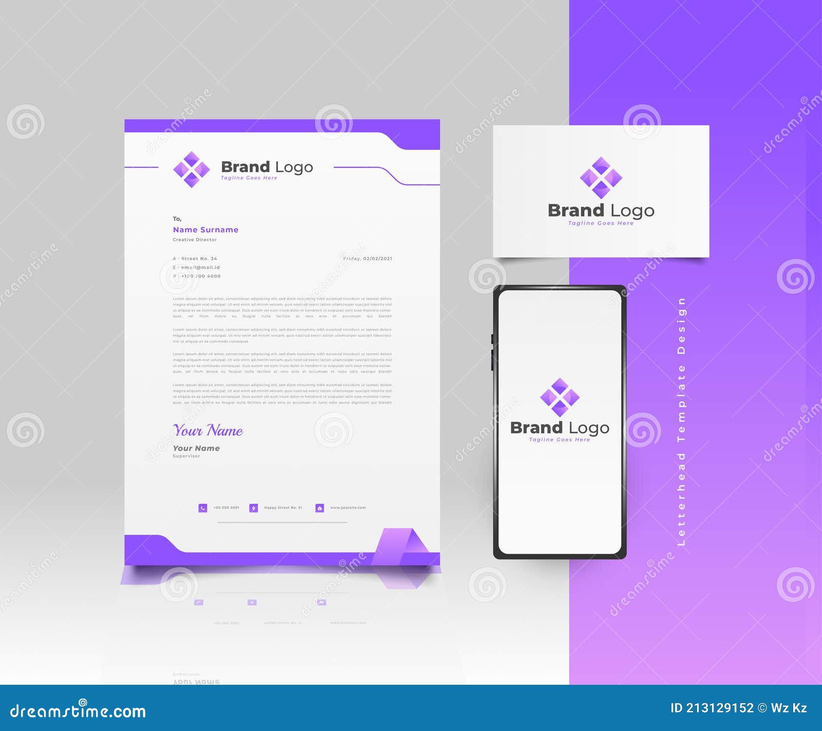 Modern Business Letterhead Template Design in Purple Gradient with Logo ...
