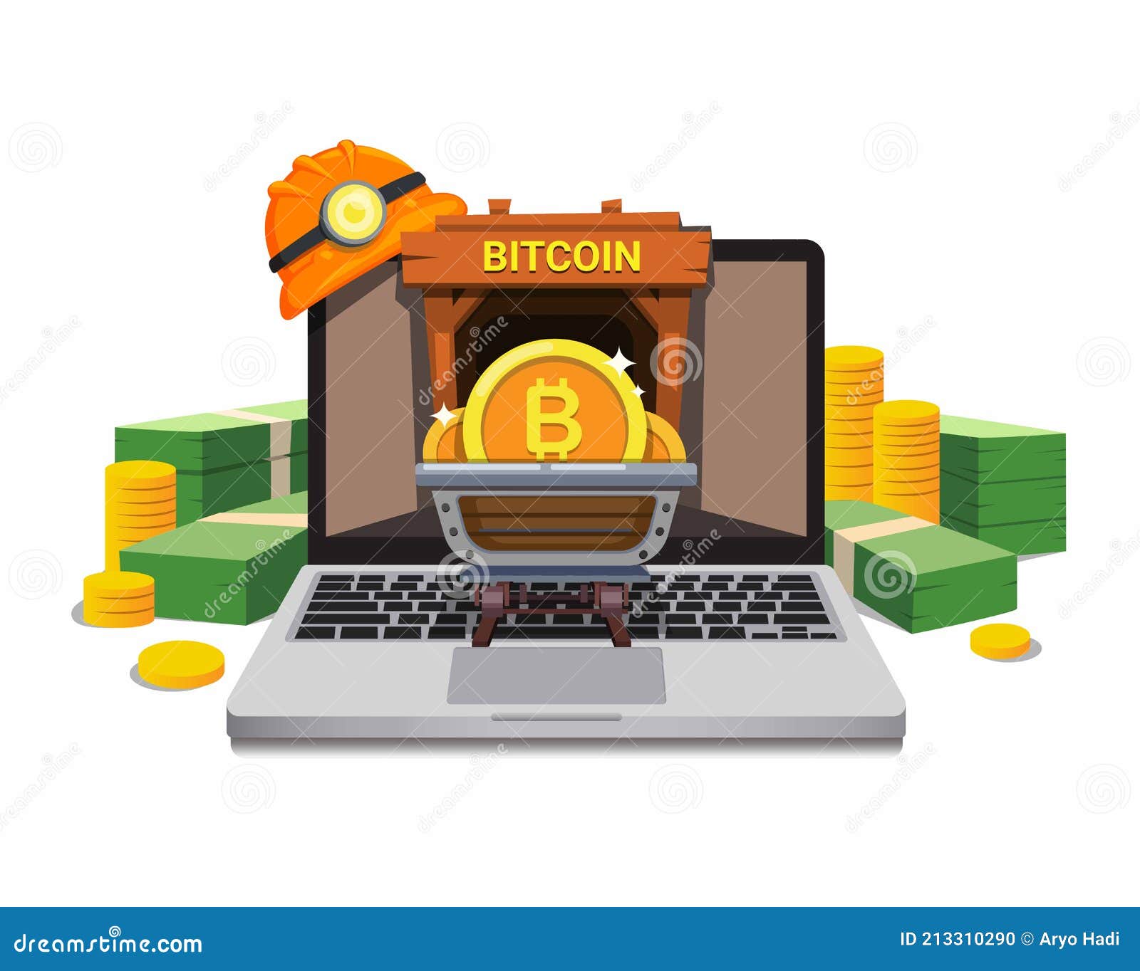 Bitcoin Mining Business with Notebook and Money Concept Cartoon ...