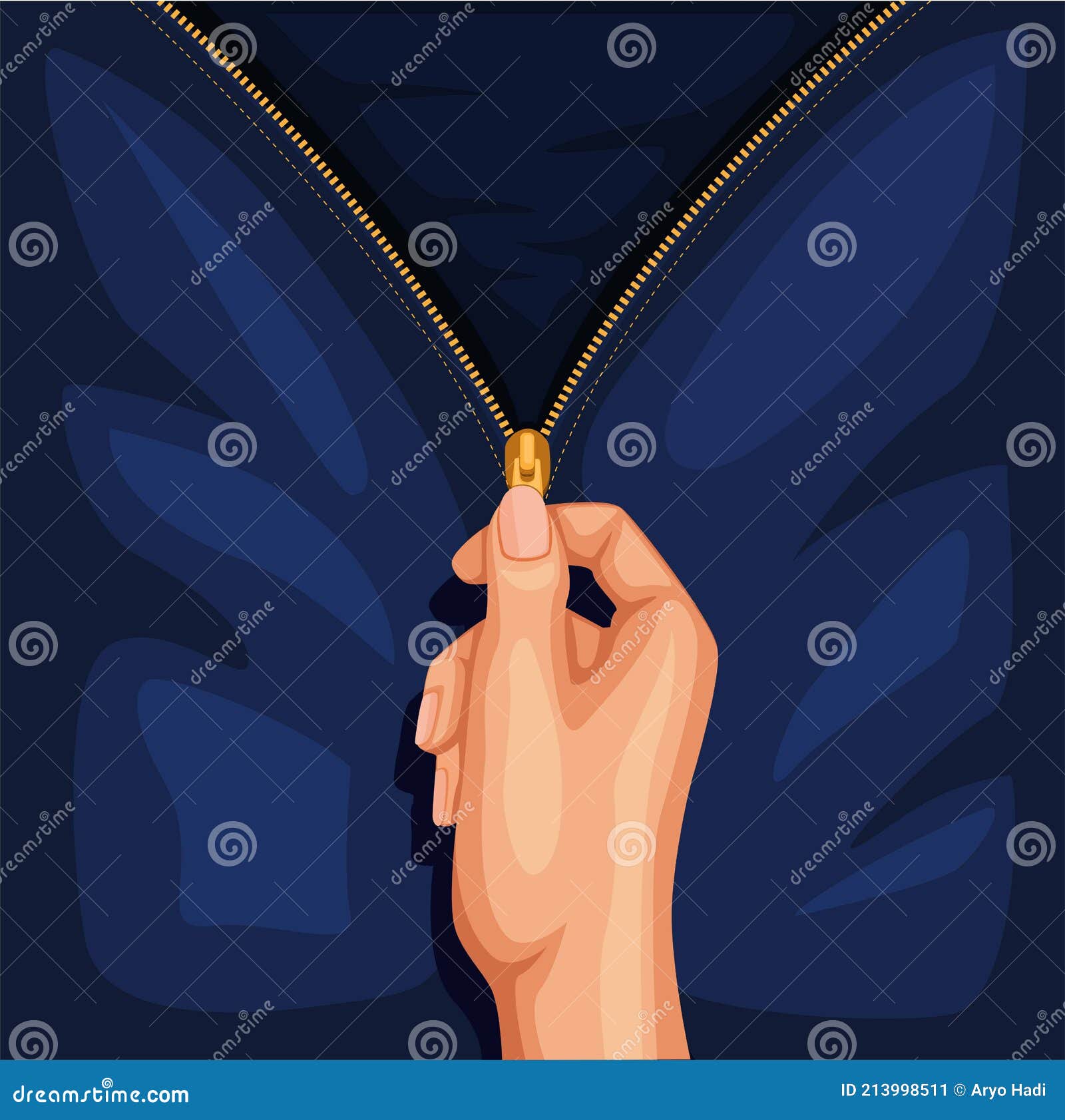 Hand Open Zip Clothing. Jeans or Jacket Symbol Concept in Cartoon ...