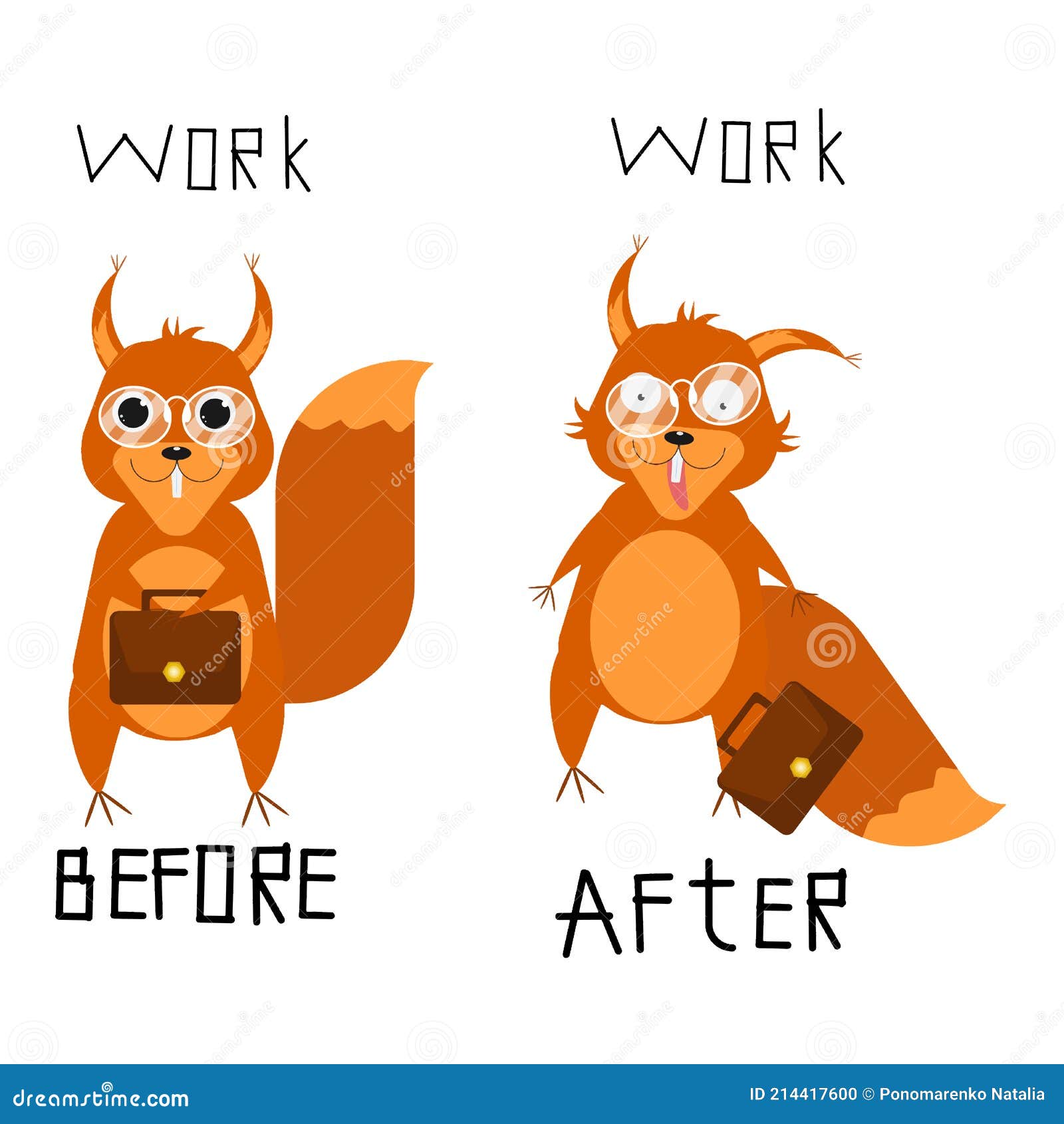Humor. before Work after Work. Squirrel. Emotion Stickers. Vector. Art ...