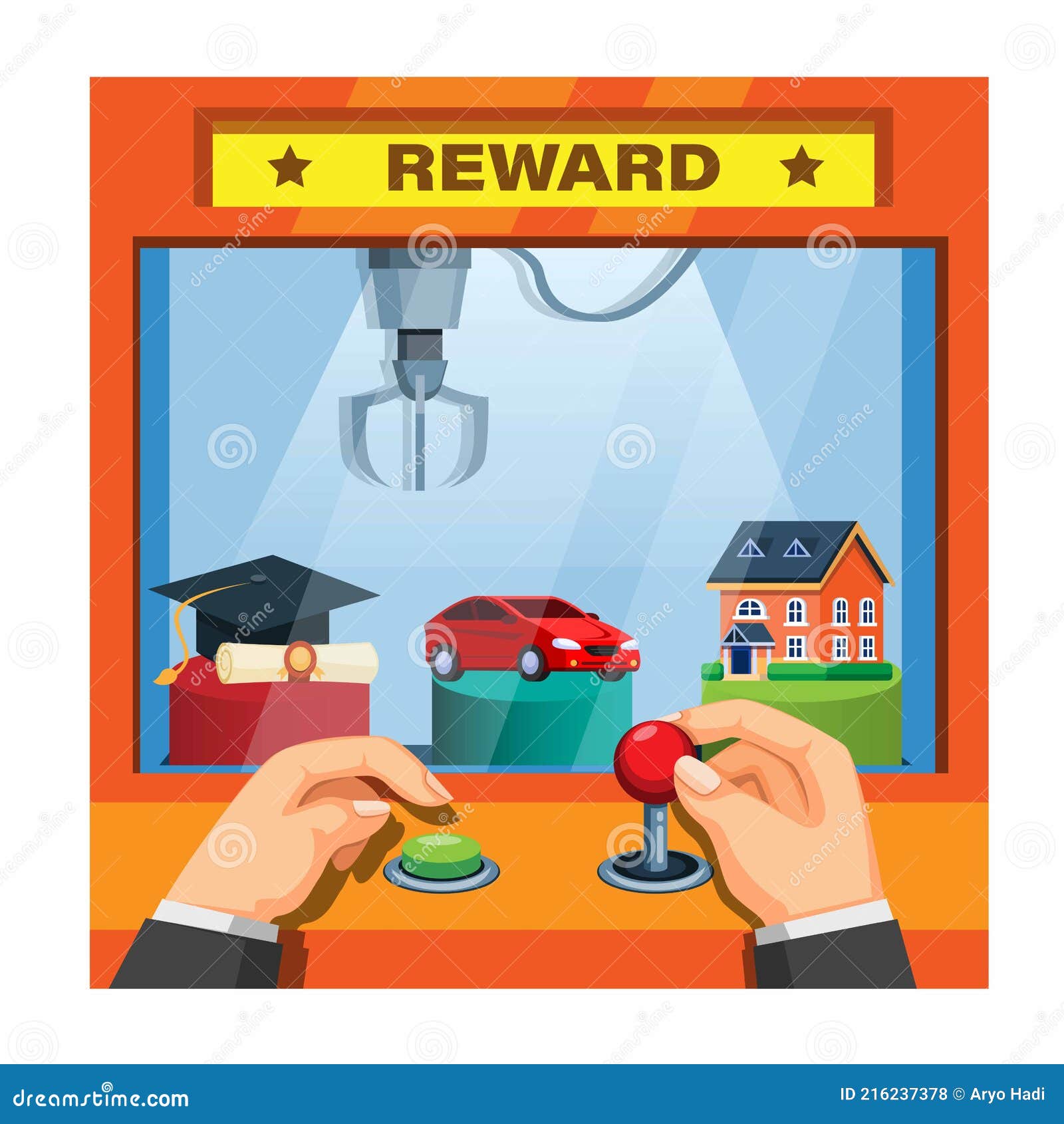 Businessman Choose Financial Reward in Claw Machine Concept in Cartoon ...