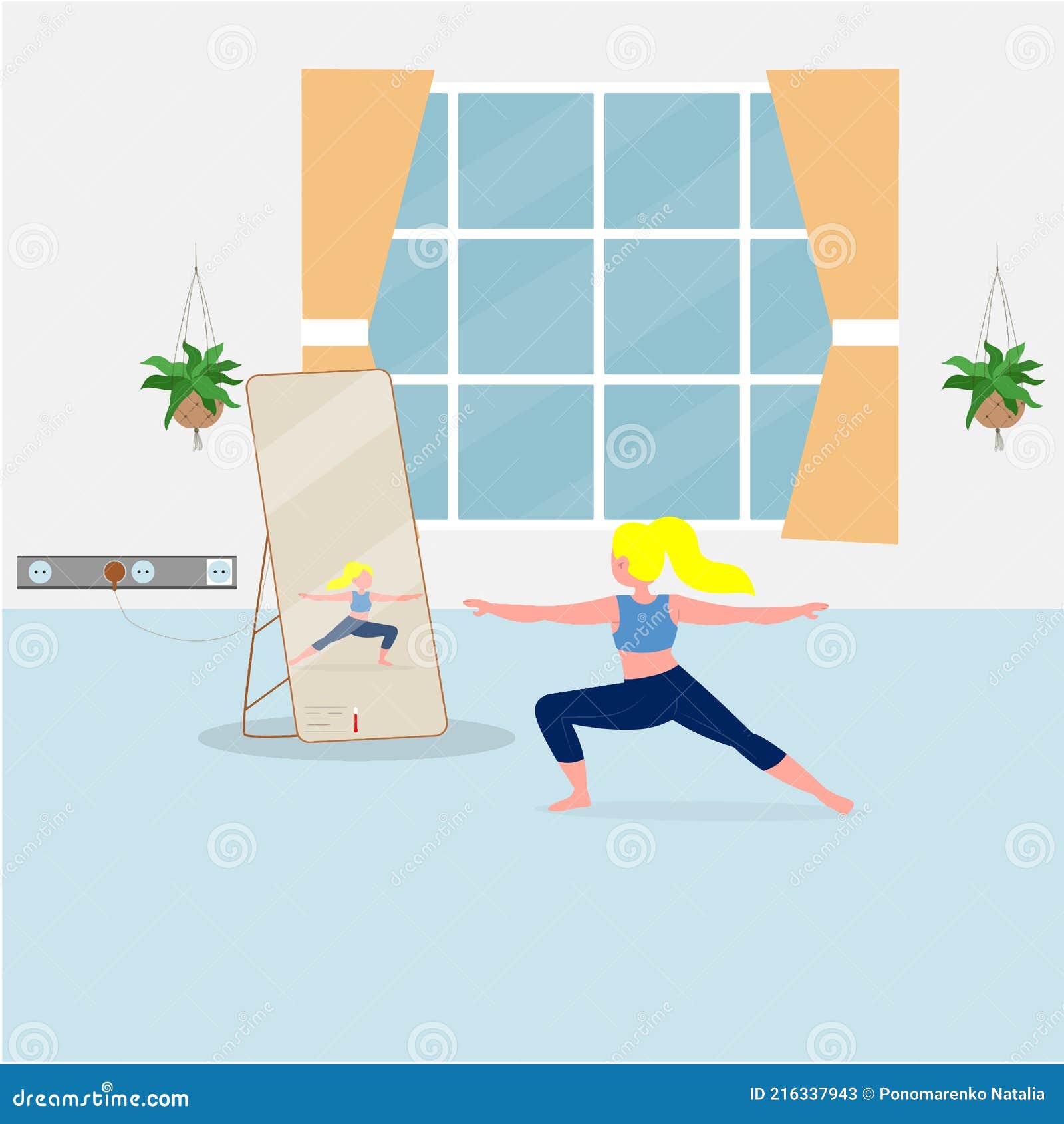 Vector Illustration . Interactive Mirror . Trainer without Leaving Home ...