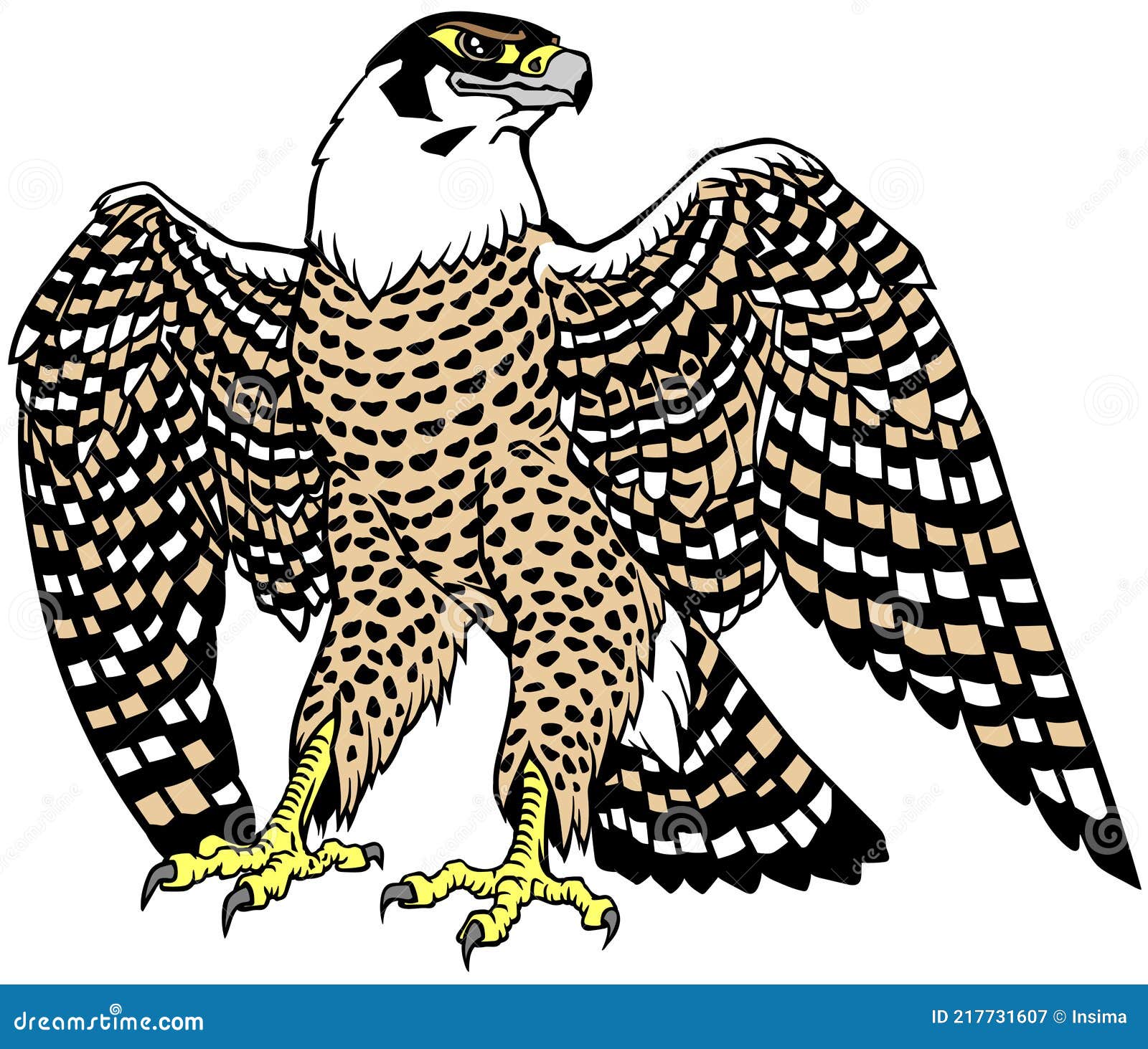 Falcon A Hunter With Opened Its Wings. Black And White Cartoon Vector ...