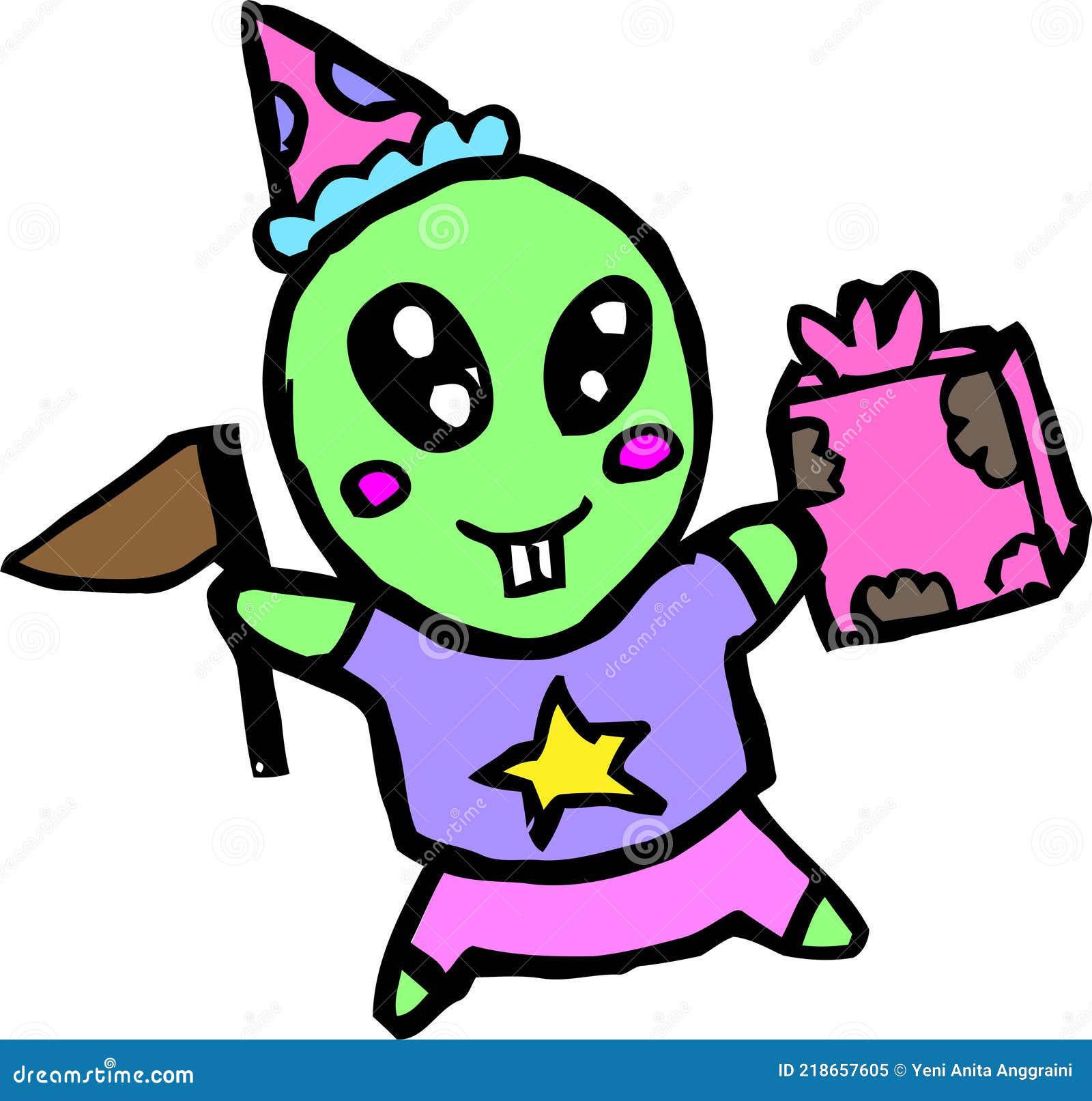 Happy Birthday Alien Cartoon Sketch Concept Stock Vector - Illustration ...
