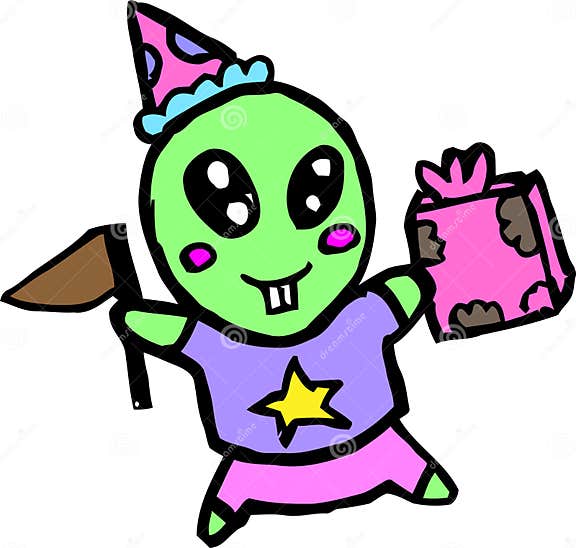 Happy Birthday Alien Cartoon Sketch Concept Stock Vector - Illustration ...