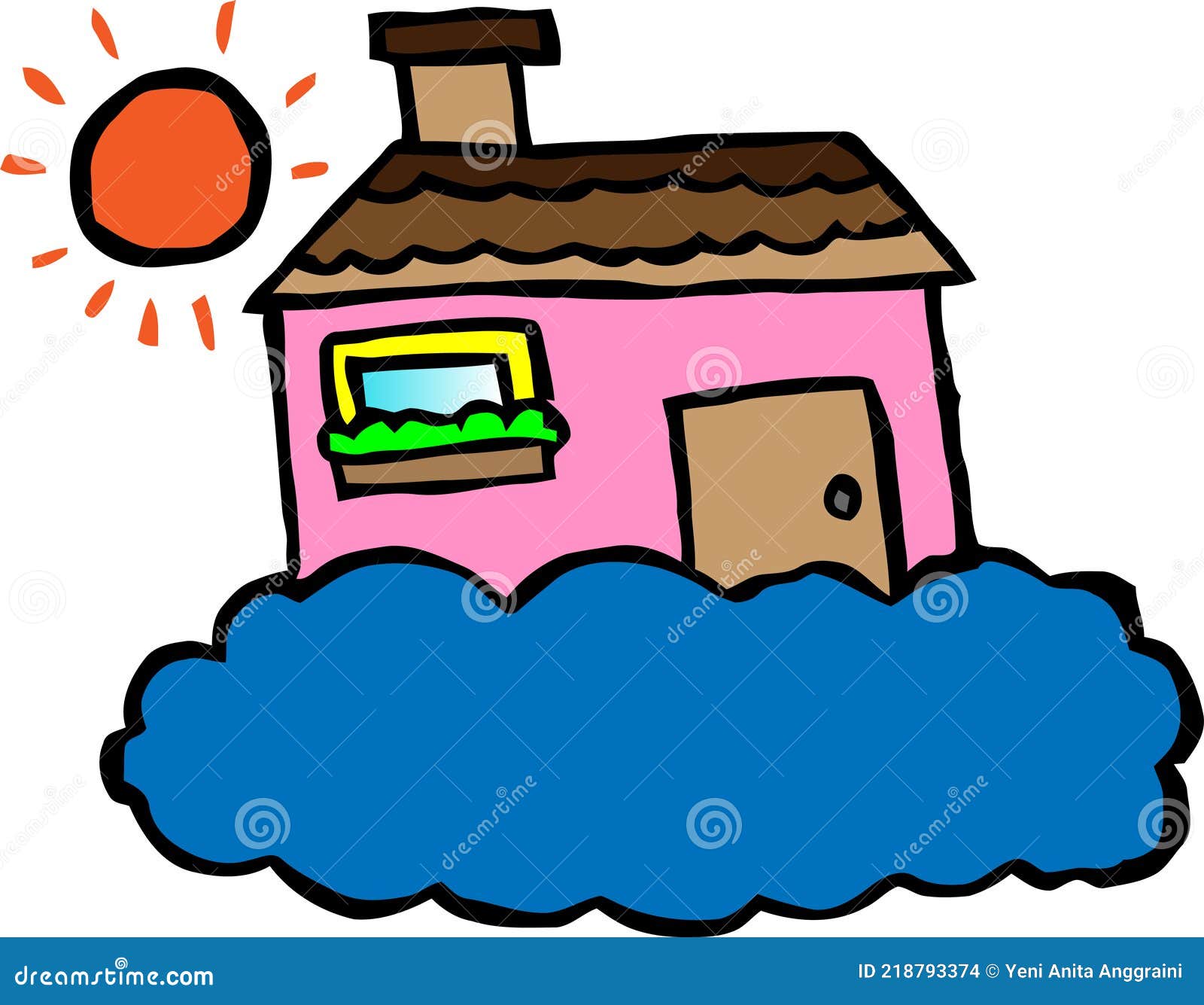 House in the Cloud Cartoon Sketch Concept Stock Vector - Illustration ...
