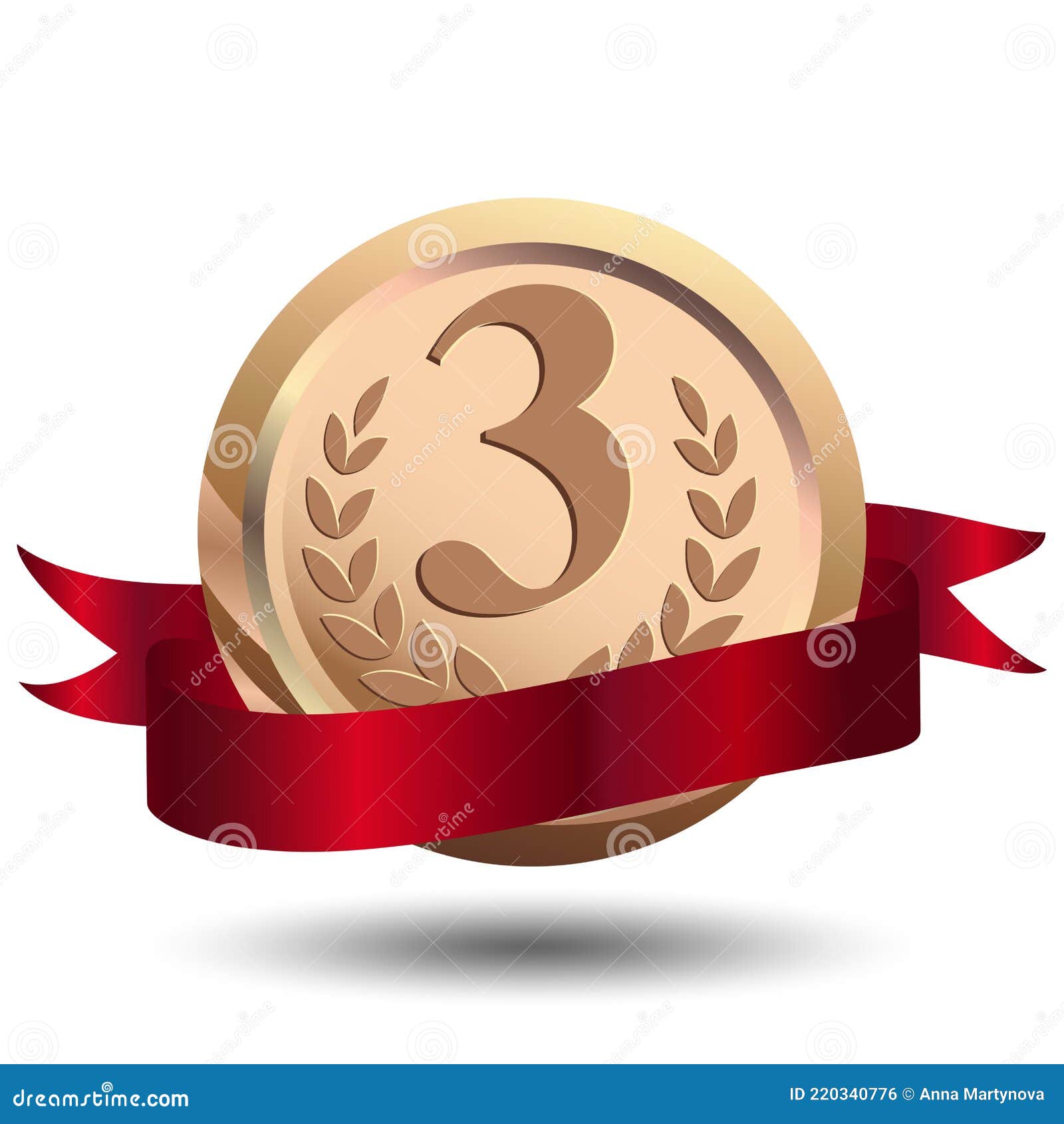 Champion Bronze Medal With Red Ribbon Icon Sign. Third Place Collection ...