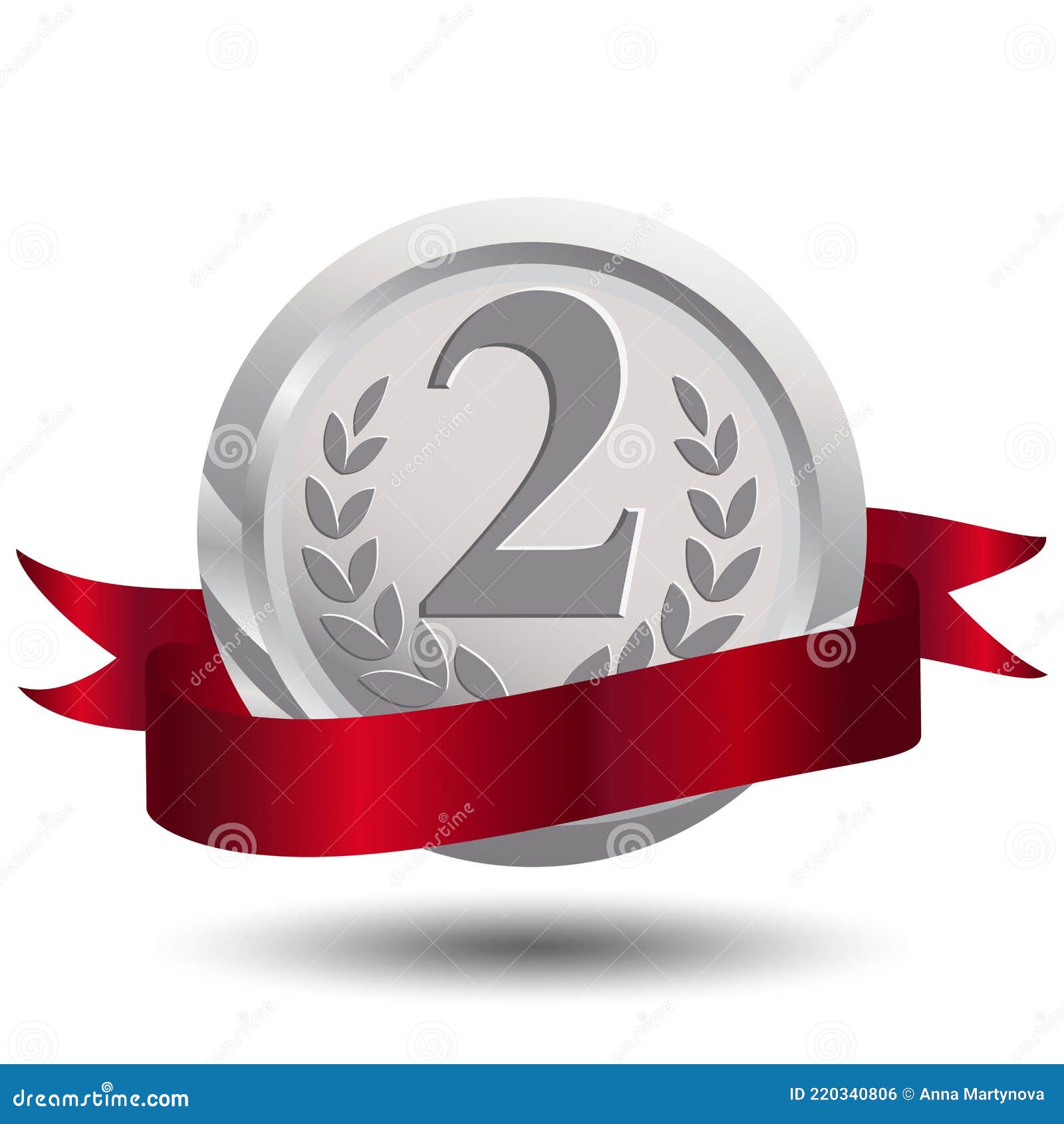 Champion Silver Medal Template with Red Ribbon. Stock Vector ...