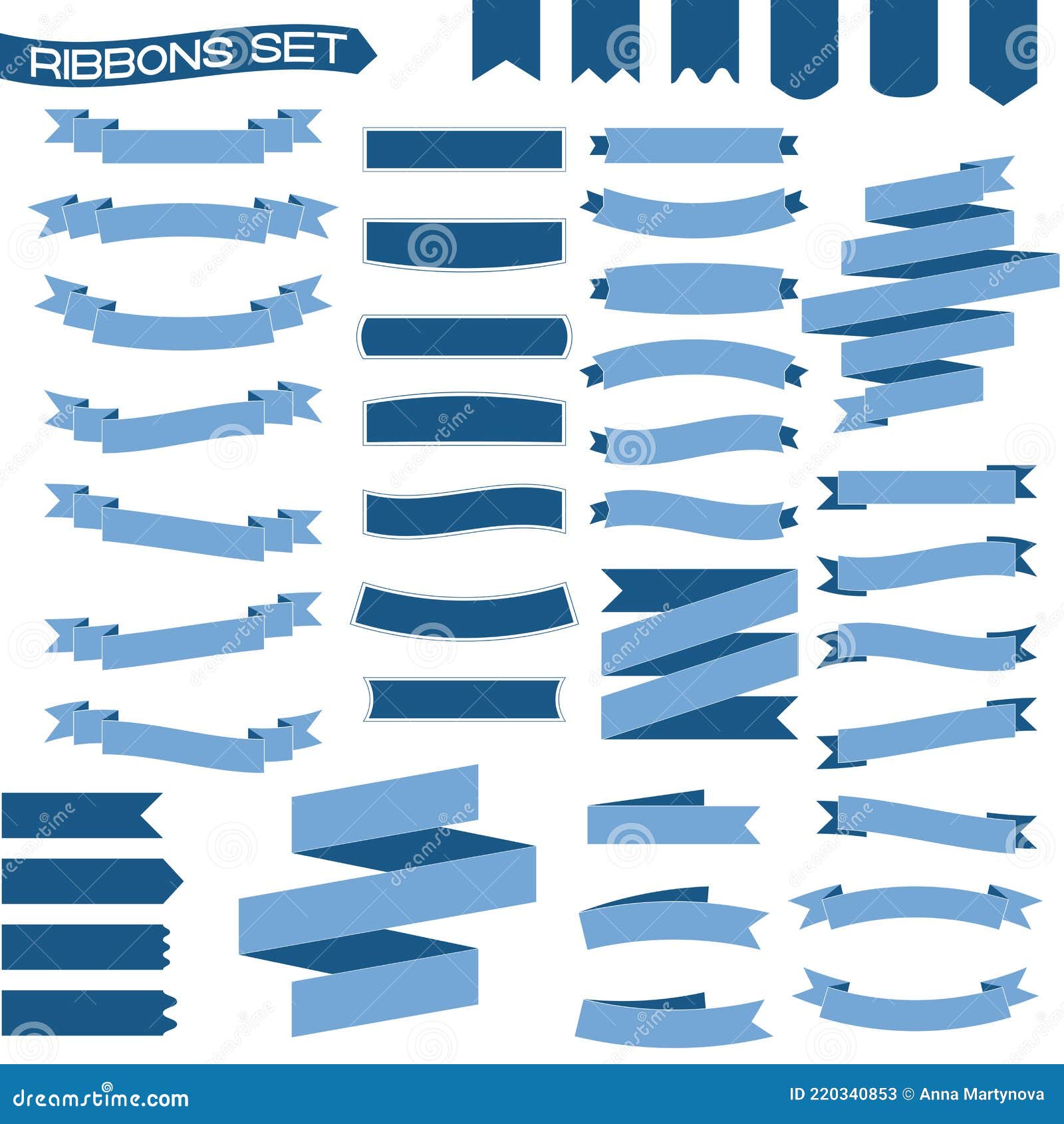 Blue Color Vector Set of Ribbons in Different Shapes Stock Vector ...