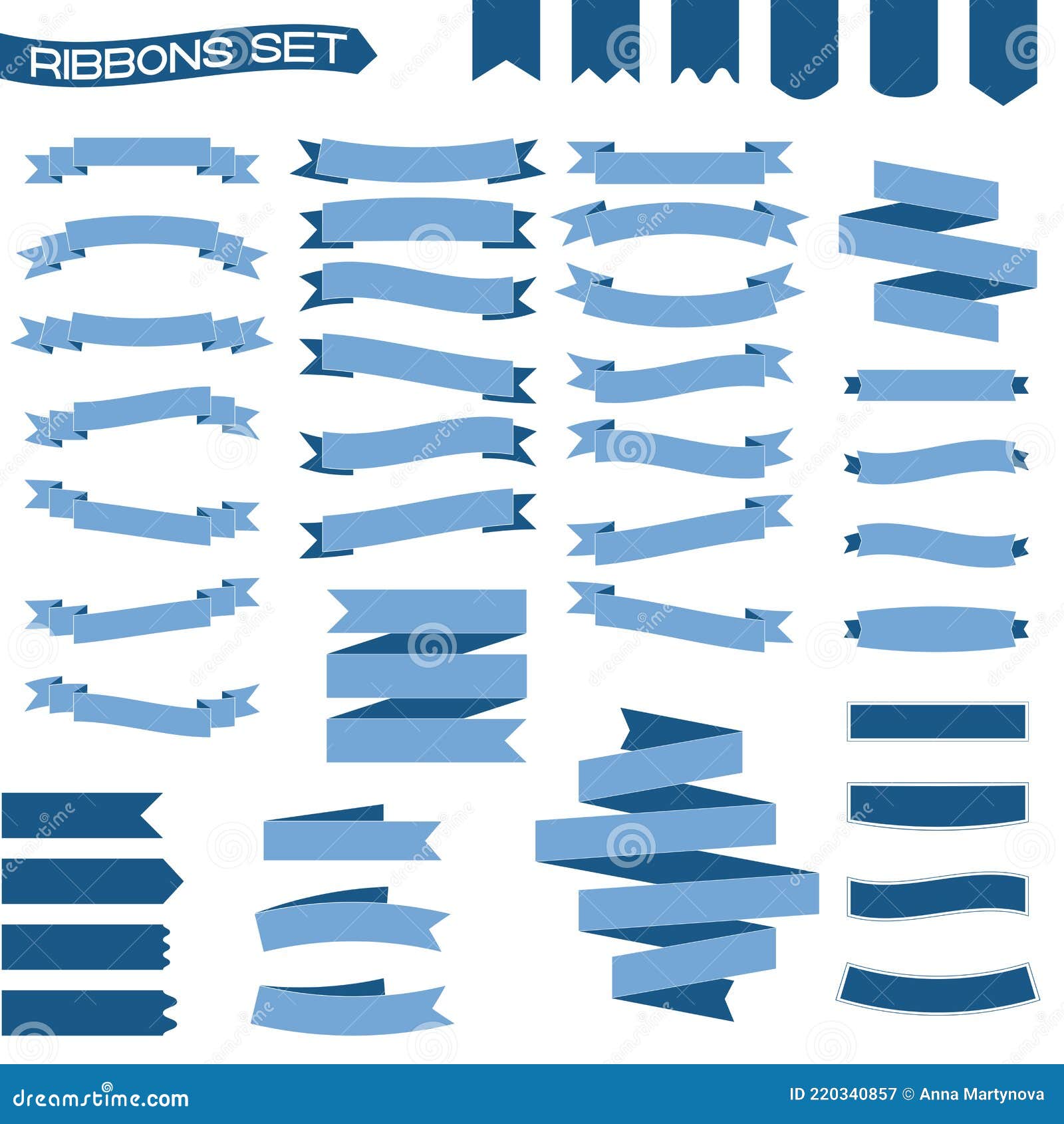 Blue Color Vector Set of Ribbons in Different Shapes Stock Vector ...