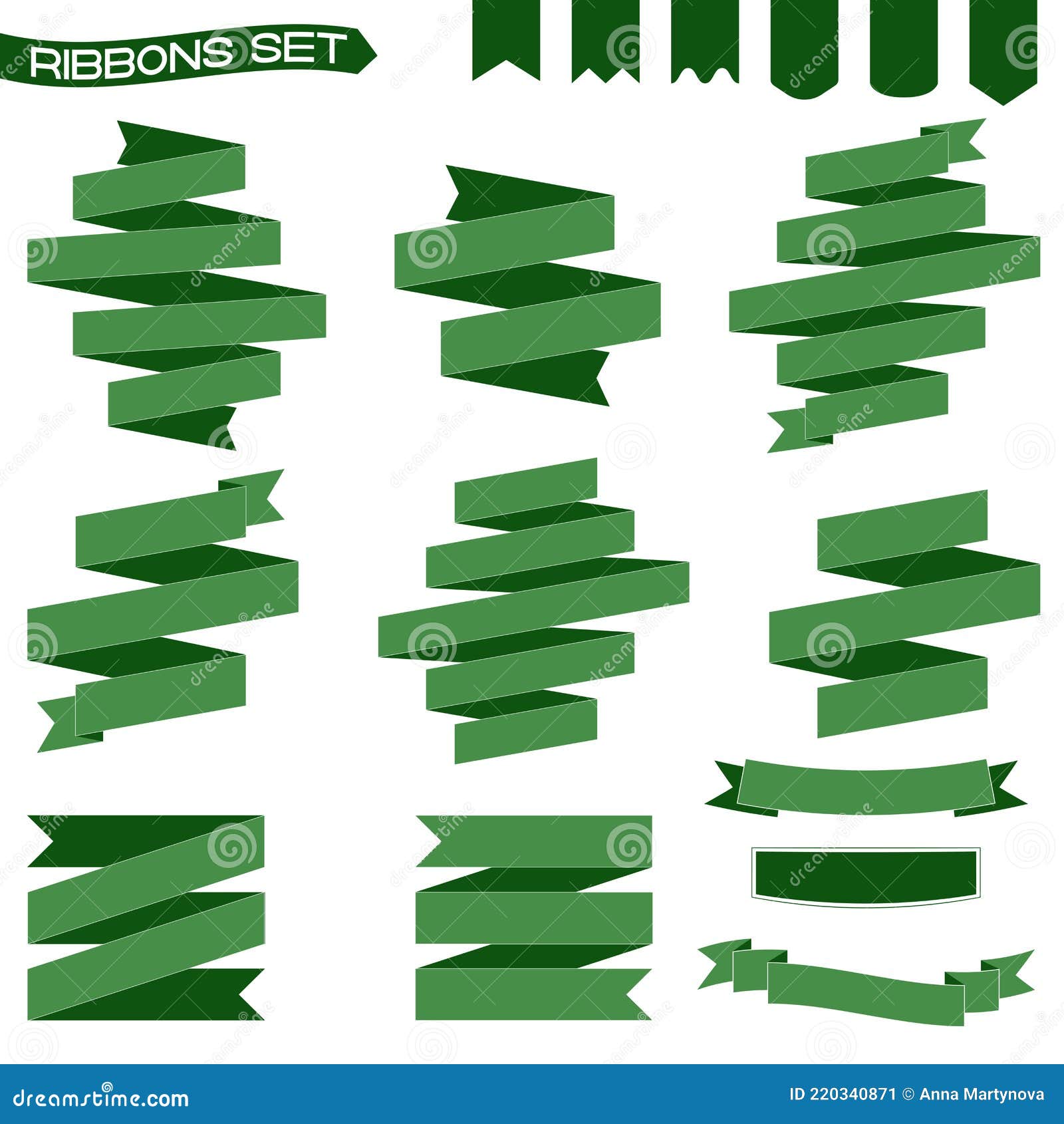 Green Color Vector Set of Ribbons in Different Shapes Stock Vector ...