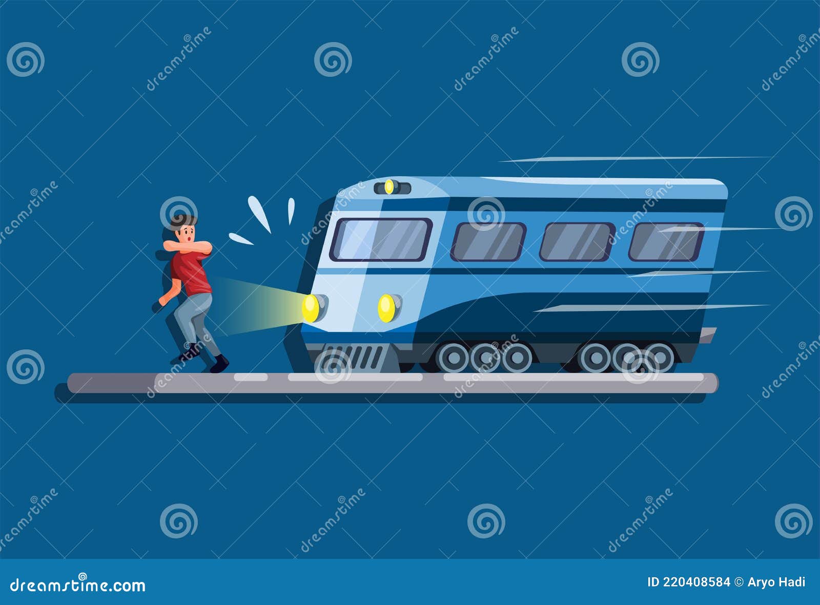 Man Running Avoiding Being Hit by a Train Scene Concept in Cartoon ...