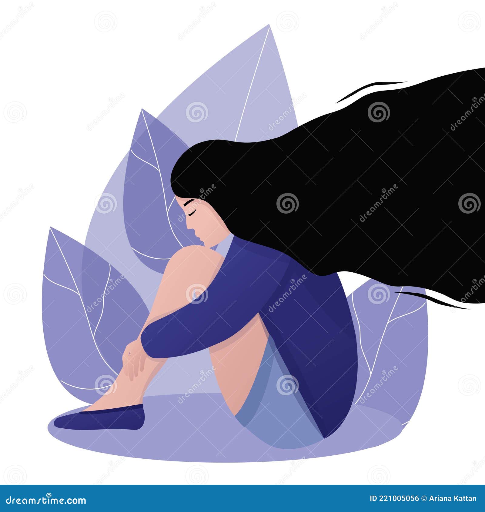 Girl In Depression Sitting Alone On Floor. Sad Teenage Girl Sitting And ...