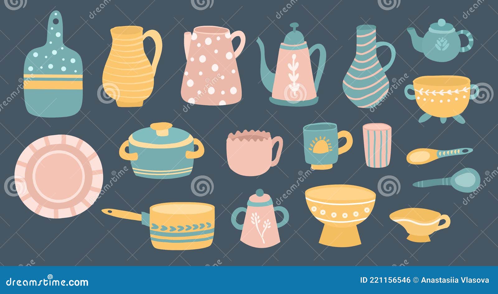 Hand Drawn Textured Colorful Kitchen Cartoon Ceramic Tableware Set ...