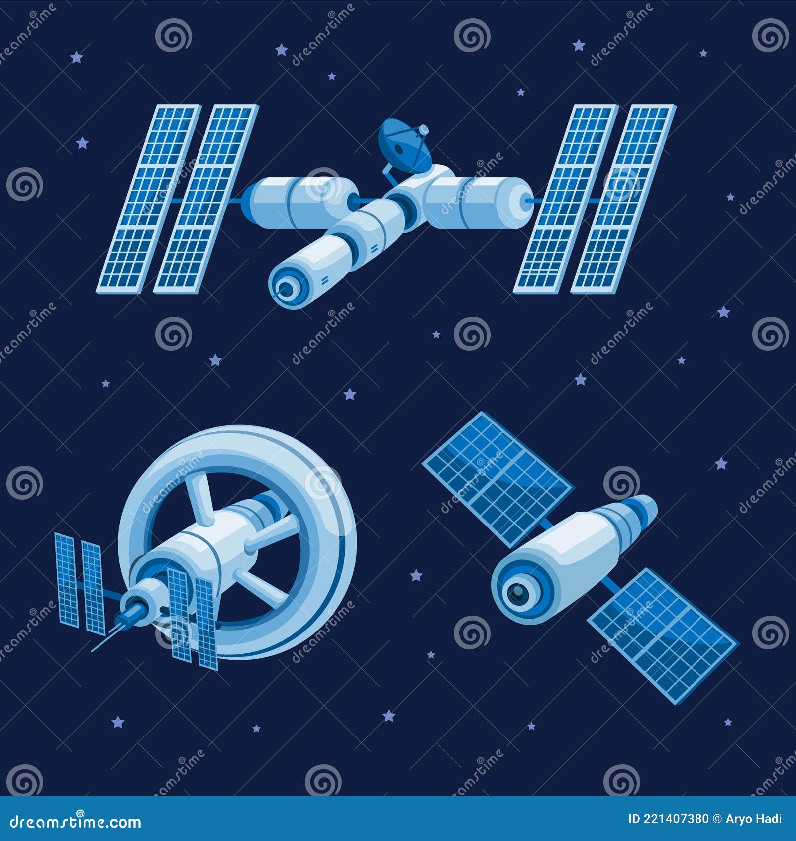 Space Station and Satellite Orbit in Galaxy Collection Set Concept in ...