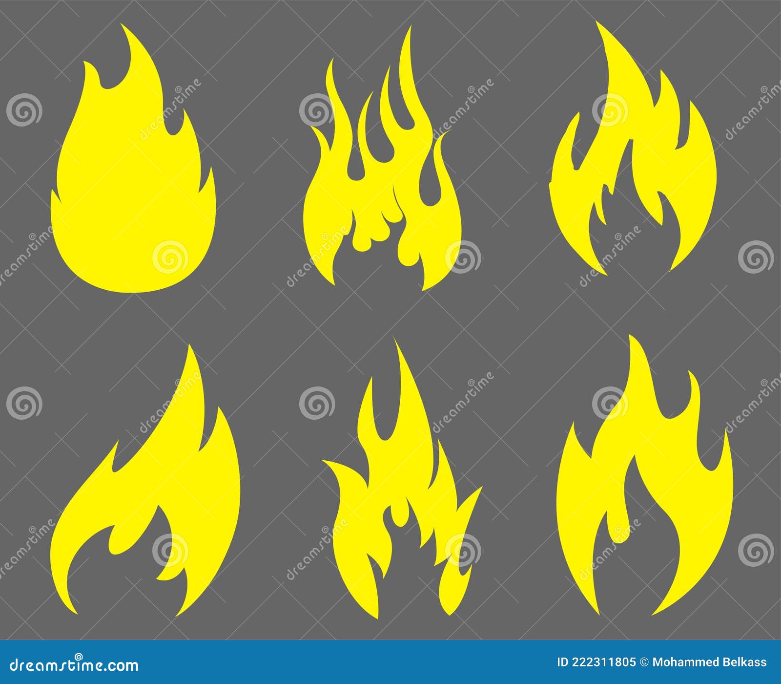 Flaming Fire Torch Collection Yellow Abstract Signs Stock Vector ...