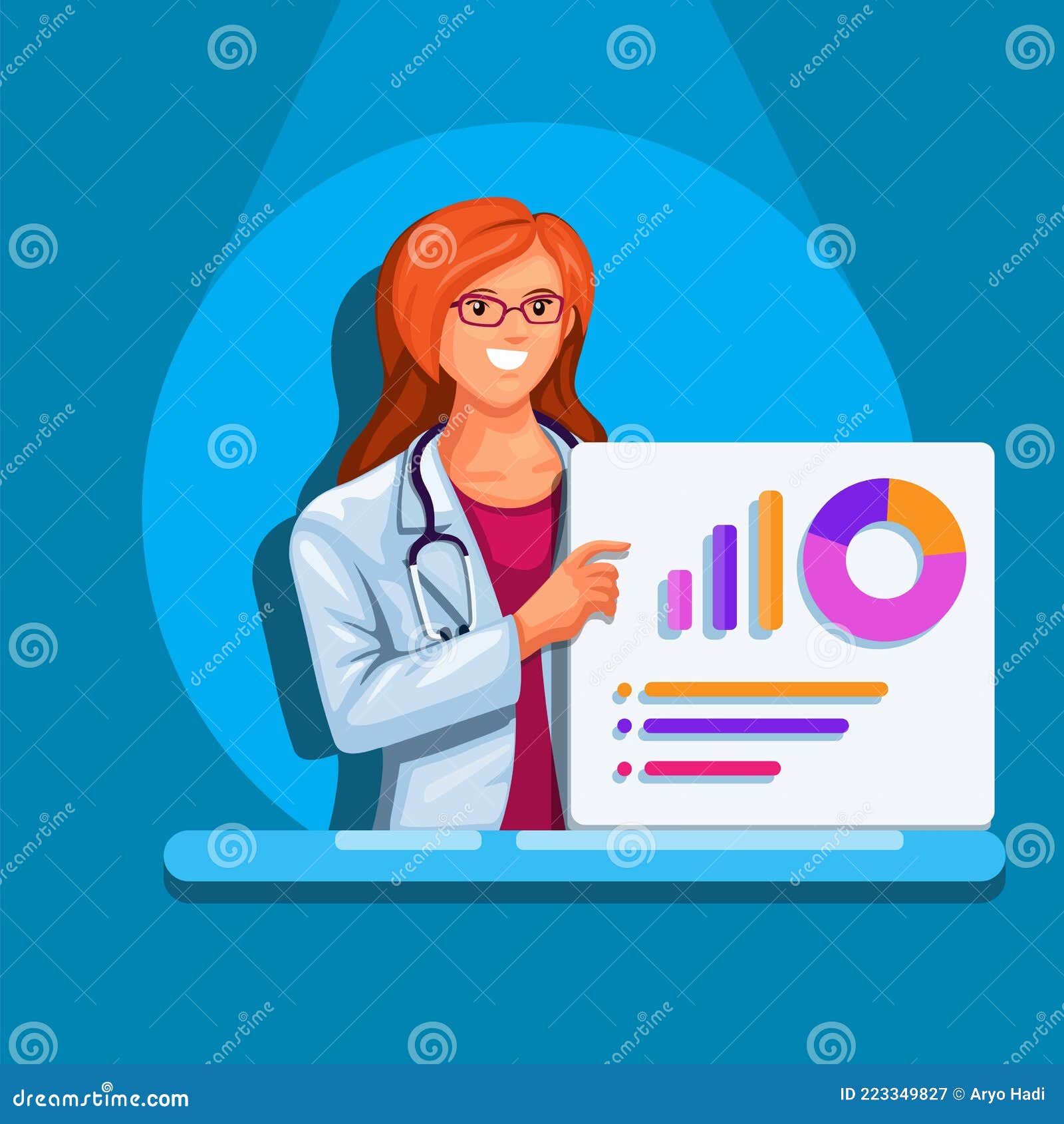 Doctor Woman Holding Board Graph Statistic, Medical Presentation Symbol ...