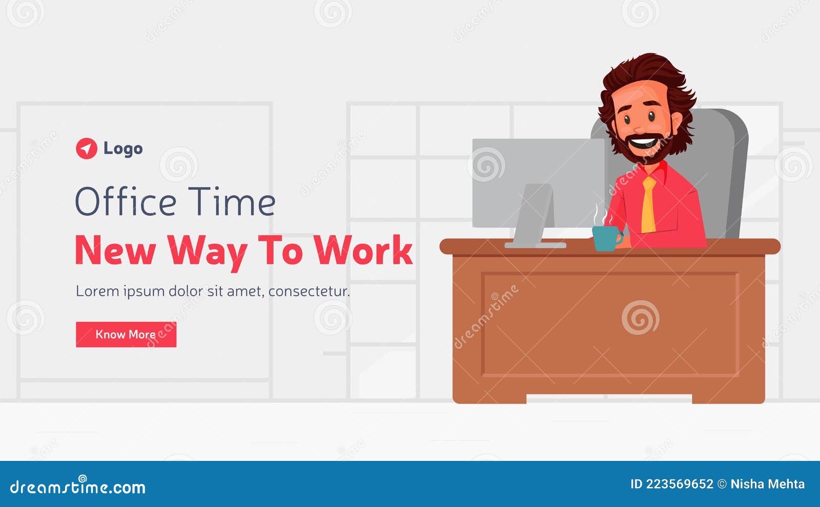 Banner Design of Office Time New Way To Work Stock Vector ...