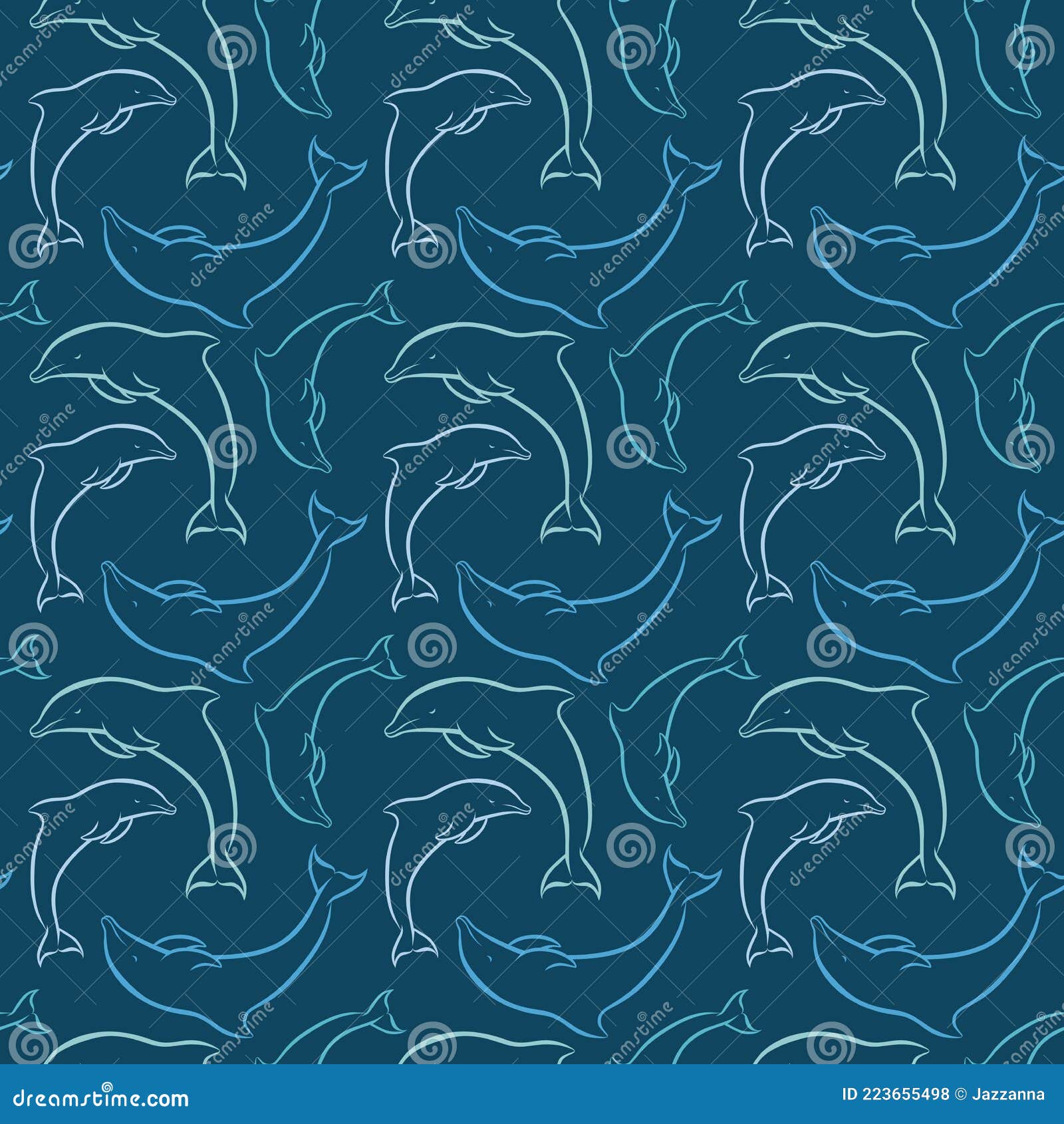 Seamless Pattern Happy Dolphin Sketch Stock Vector - Illustration of ...